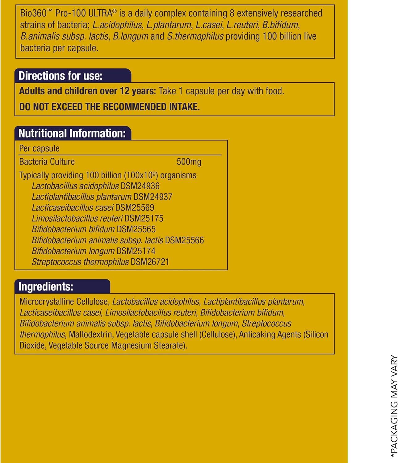 Natures Aid Bio360 Pro-100 Ultra 100 Billion Bacteria 30 Capsules ...