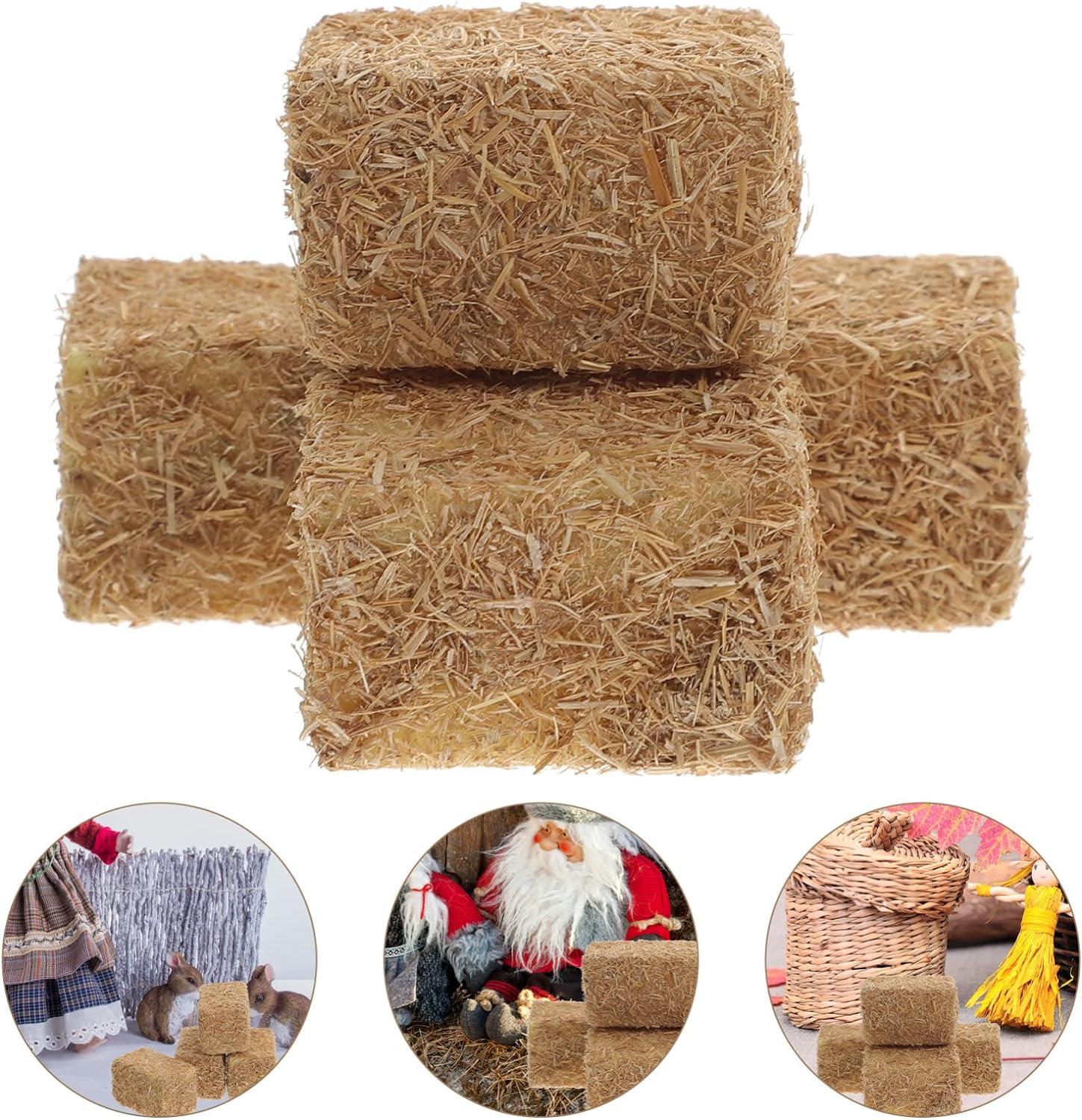 Toyvian Miniature Hay Bales Set - 4pcs Fall Harvest Mini Straw ...