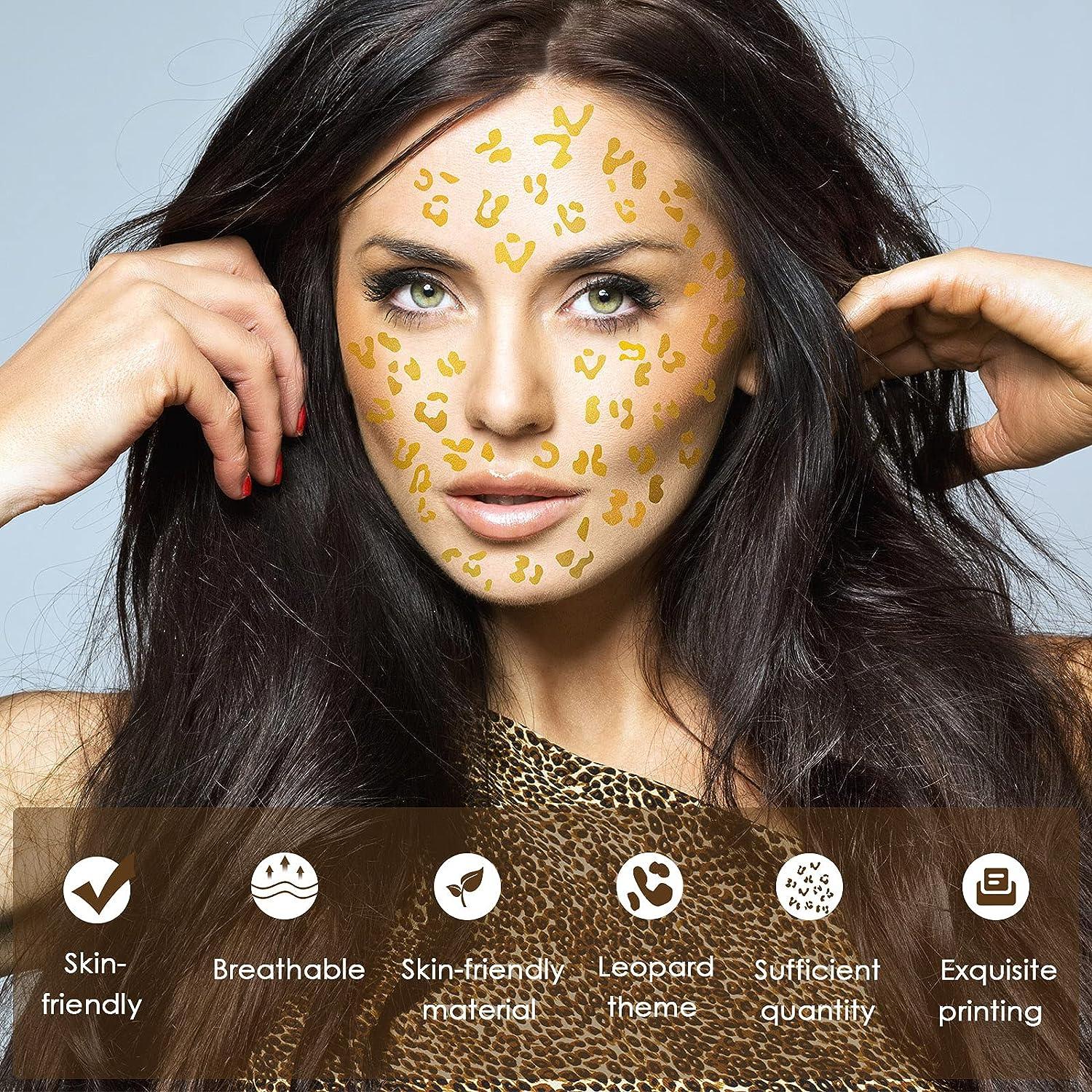 12 Sheet Cheetah Temporary Tattoo Set - Gold Leopard Print Face ...
