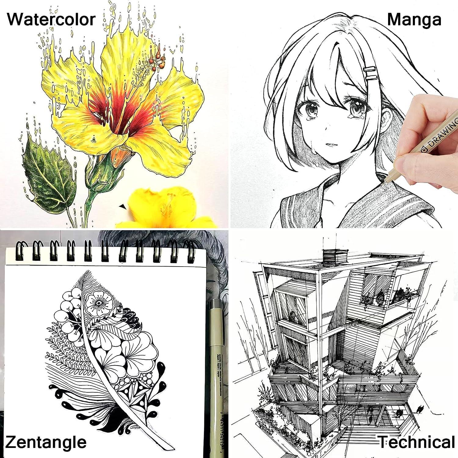 Micro Fineliner Drawing Pens Set - 6 Black Waterproof Ink Artist ...