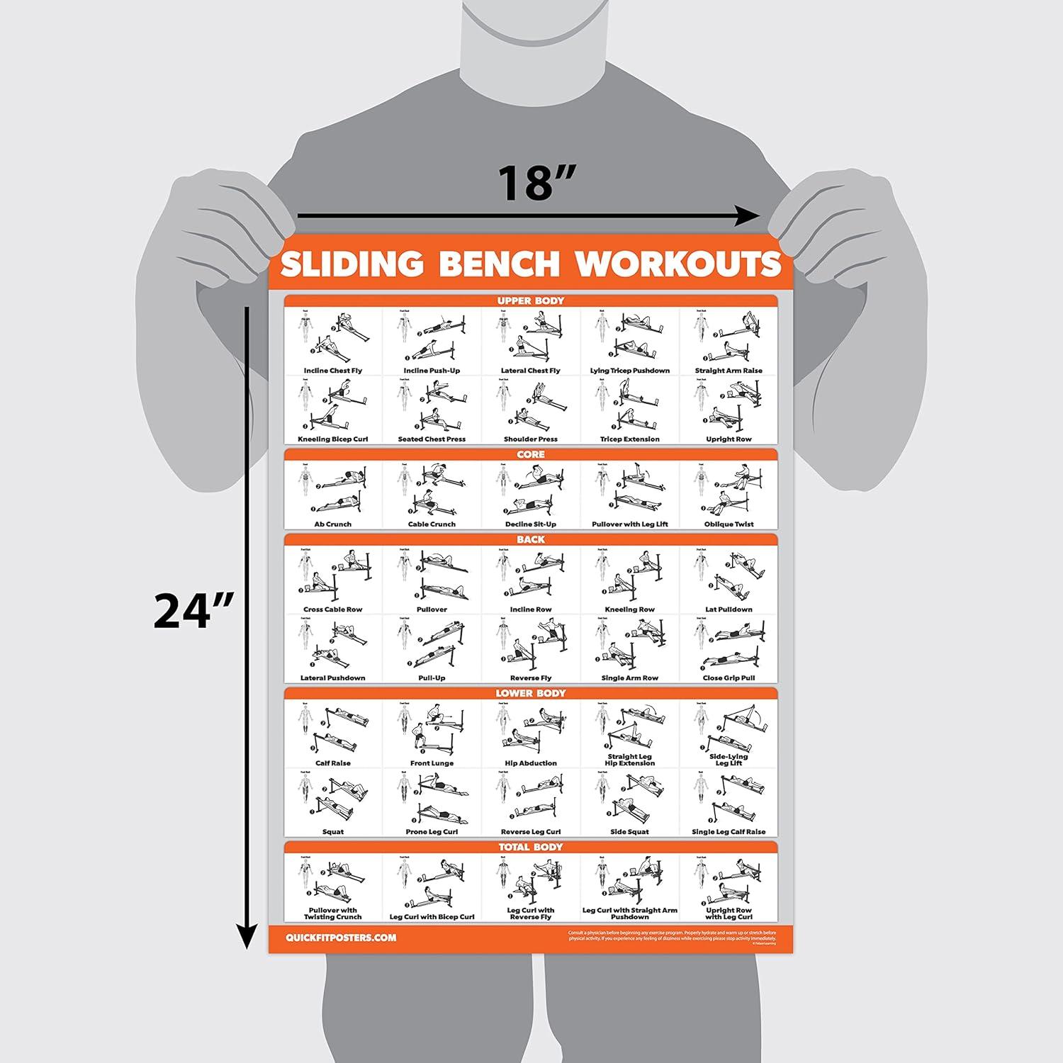 Quickfit 2-Pack Stretching Exercises & Sliding Bench Workout Poster Set ...