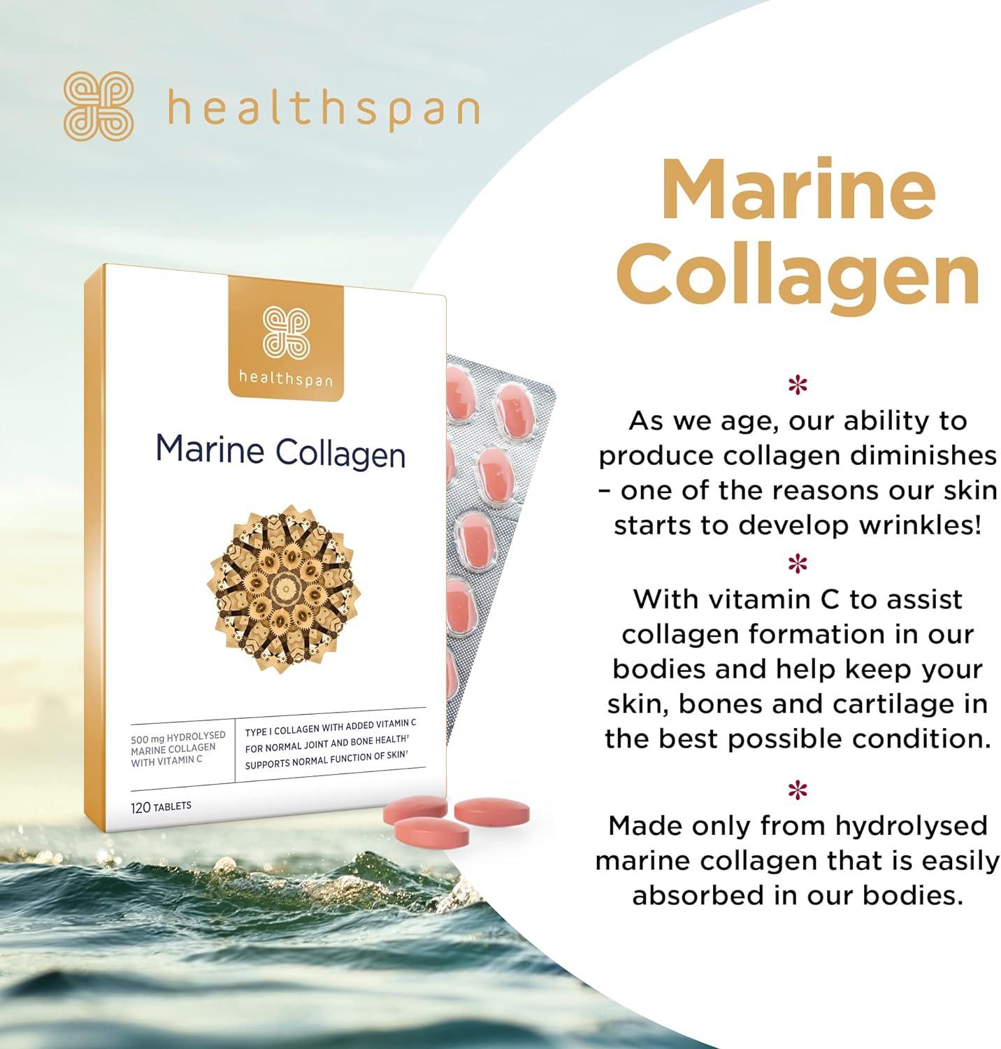 Healthspan Marine Collagen 500mg (120 Tablets) - Type I Marine Collagen ...