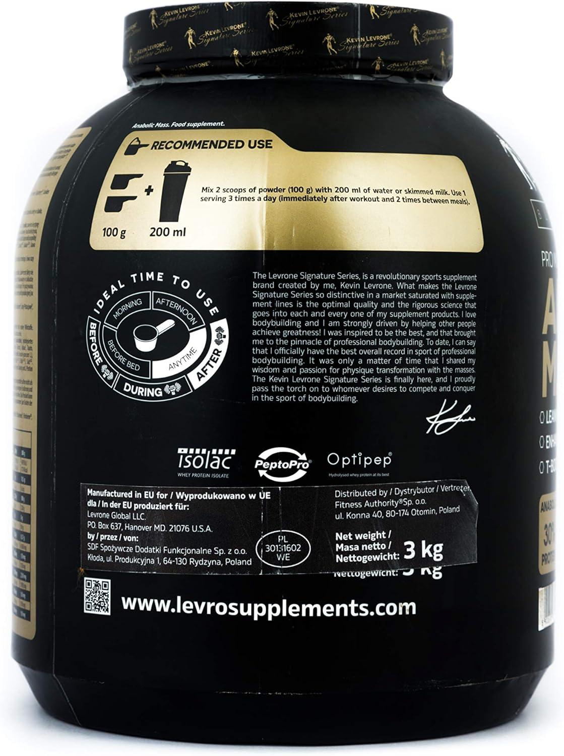 Kevin Levrone Black Line Anabolic Mass 3kg - Cookies & Cream - Protein ...