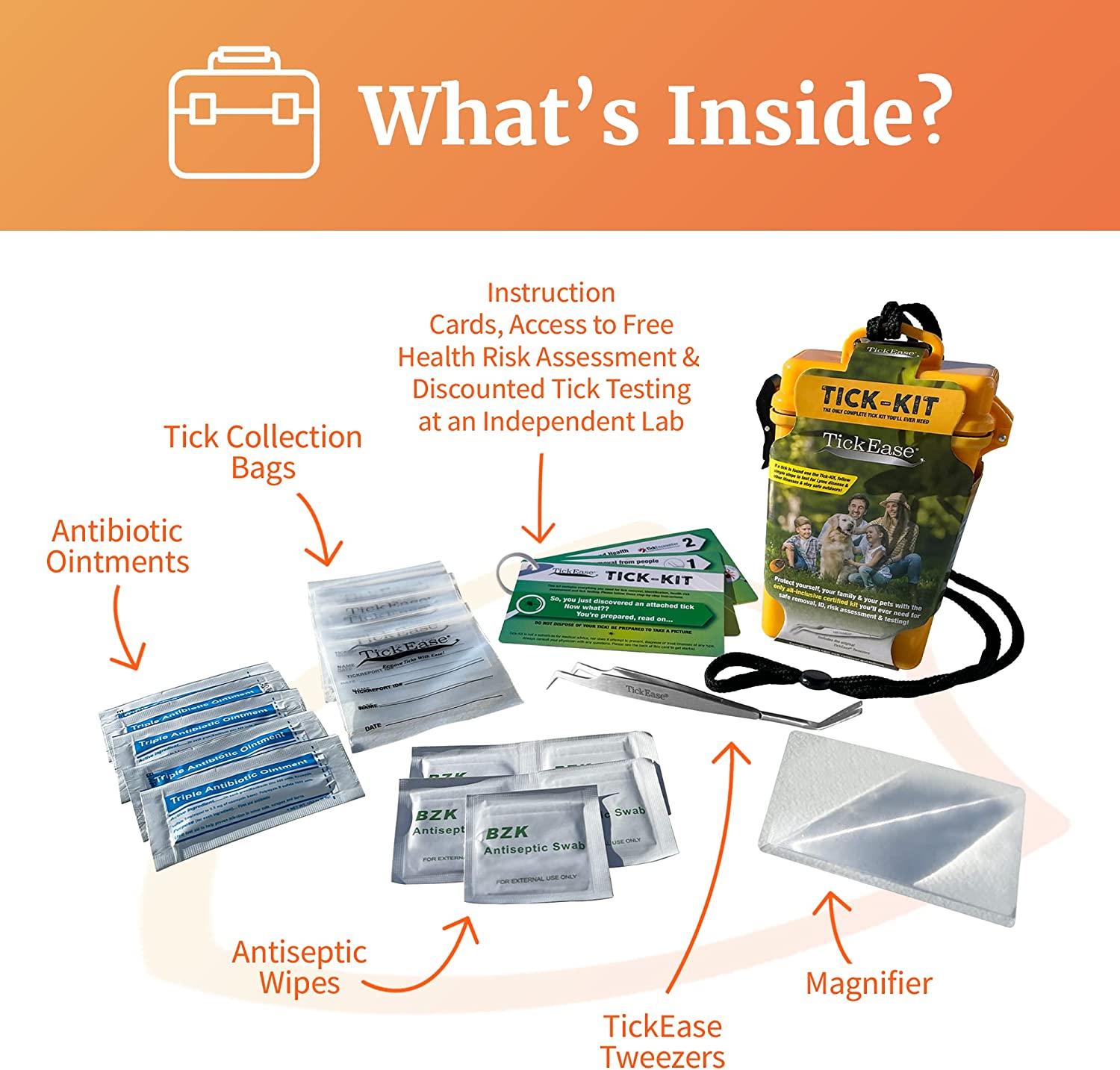 TickEase Tick Removal Kit for Humans & Pets - Tick Tweezers, Magnifier ...