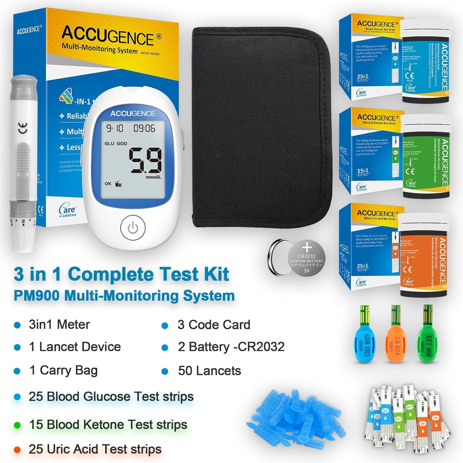 ACCUGENCE 3in1 Multifunction Test Kit | Blood Glucose, Uric Acid ...