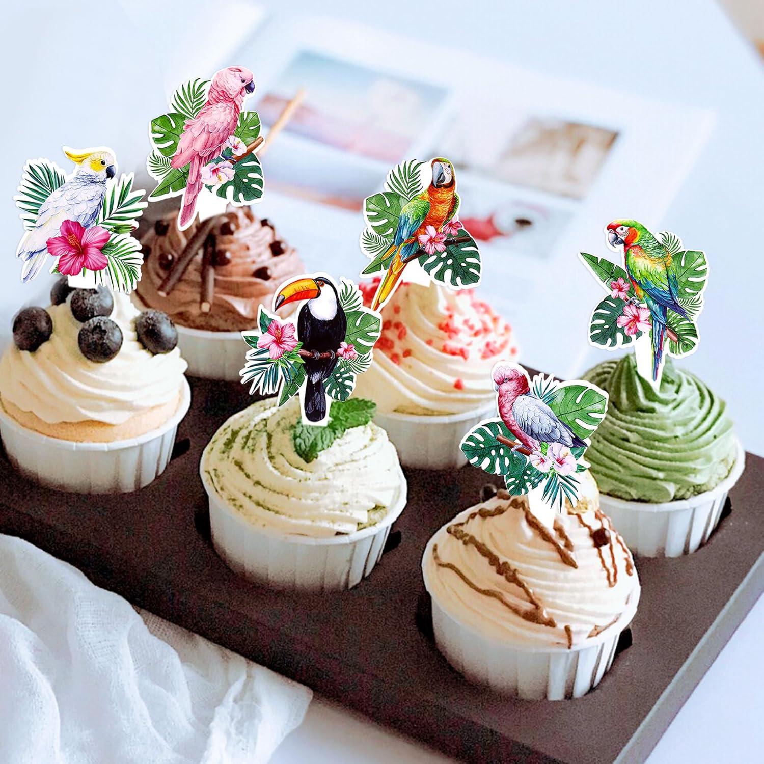 Blumomon 24-Piece Birds & Animals Cupcake Toppers - Parrot Picks & Cake ...