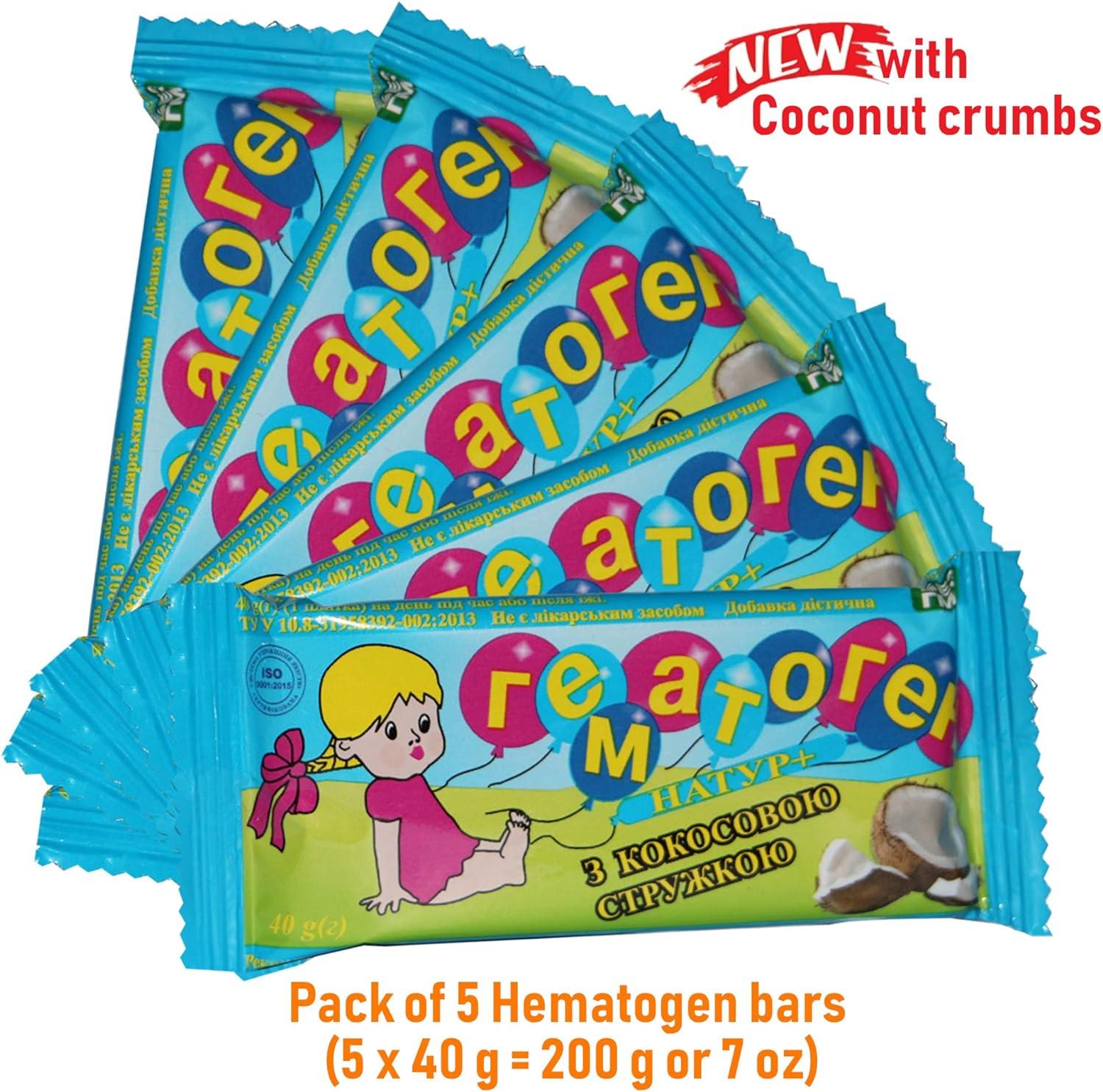 Hematogen 40g (1.4 Oz) 5 Bars - Chocolate with Coconut Crumbs x5 pcs ...