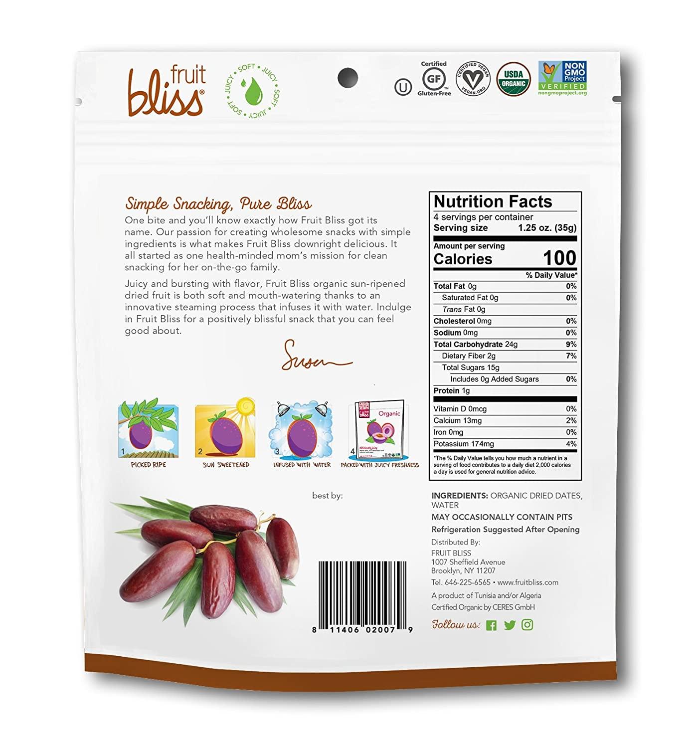 Fruit Bliss Organic Deglet Nour Pitted Dates - Soft & Juicy 5oz Dried ...