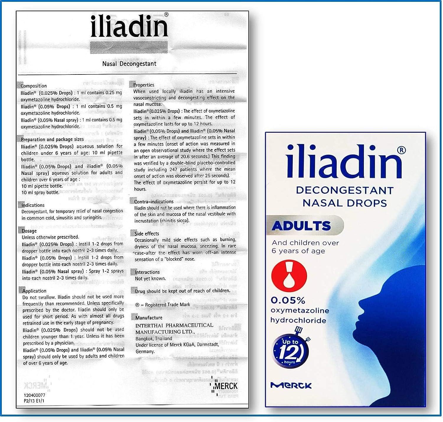 Iliadin Nasal Decongestant Drops 0.05% for Adults & Children Over 6 ...