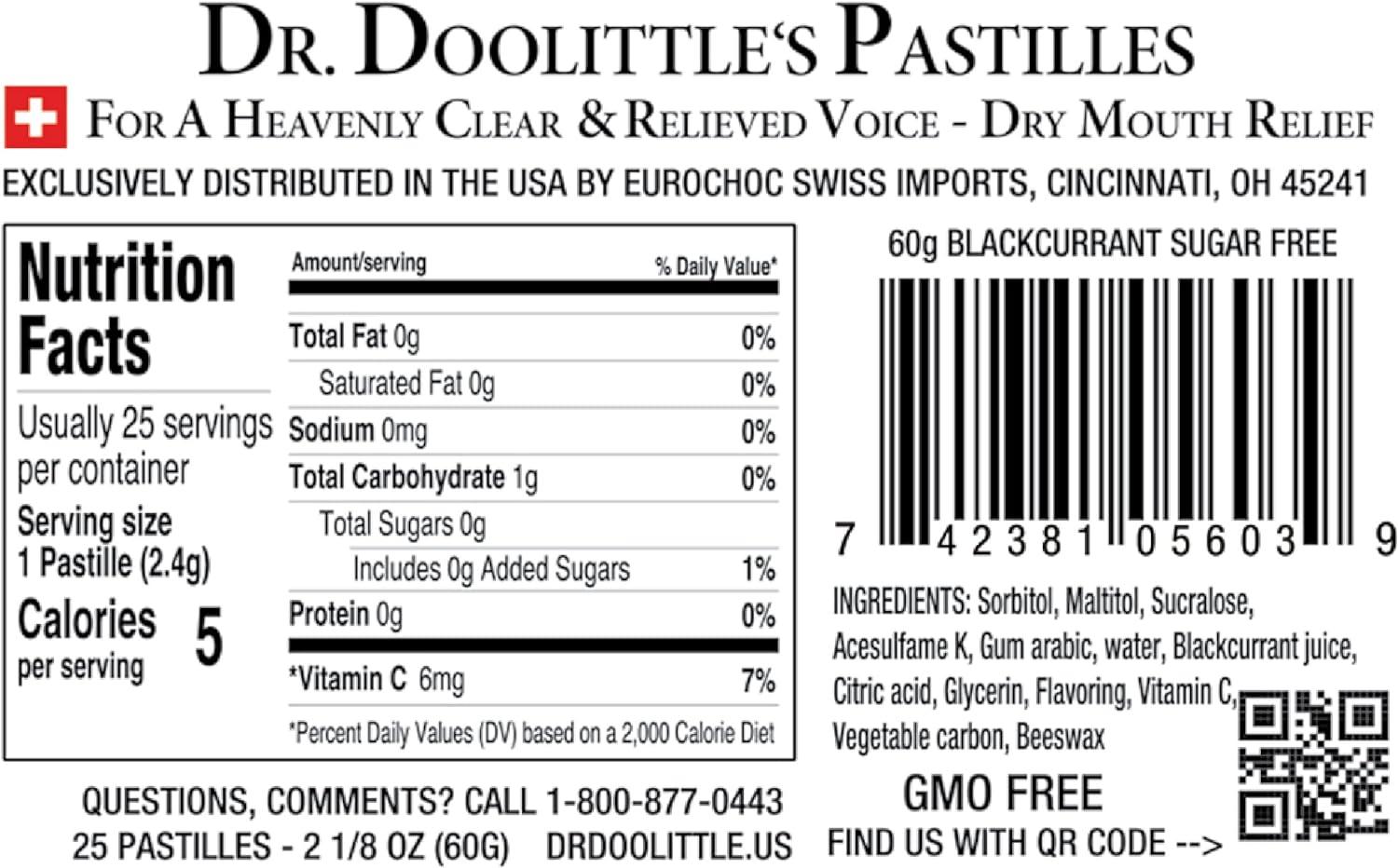 Dr. Doolittle Sugar Free Blackcurrant Soft Fruit Pastilles for Voice ...