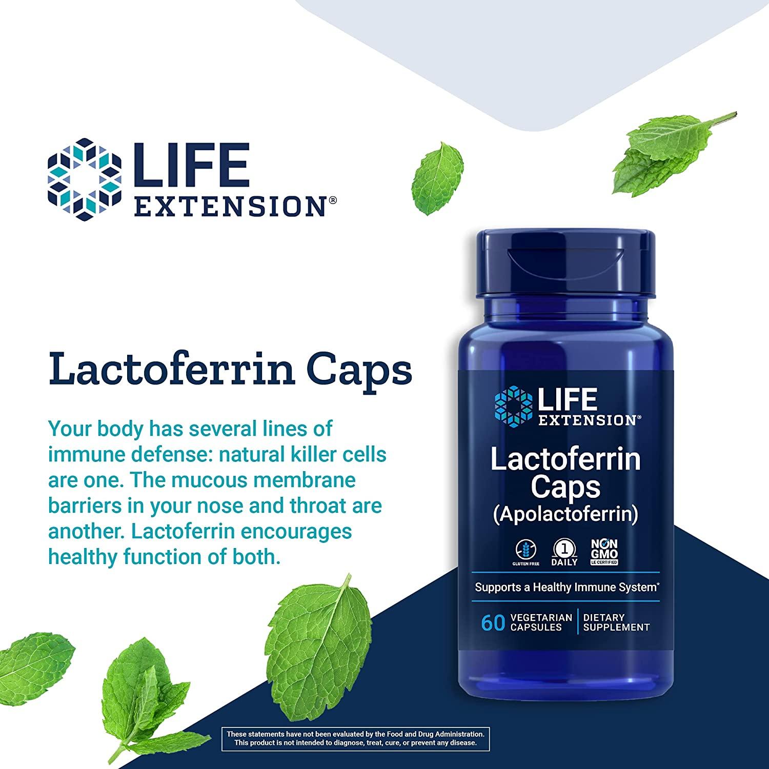 Life Extension Lactoferrin Caps - 60 Capsules for Immune Support ...