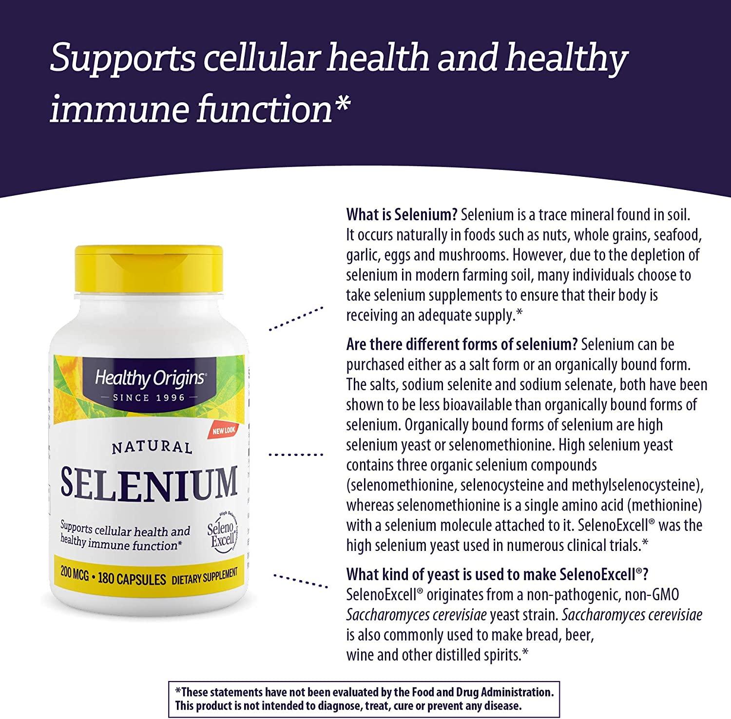 Healthy Origins Selenium Seleno Excel 200 MCG 180 Count - No Fillers, Pure White Selenium ...