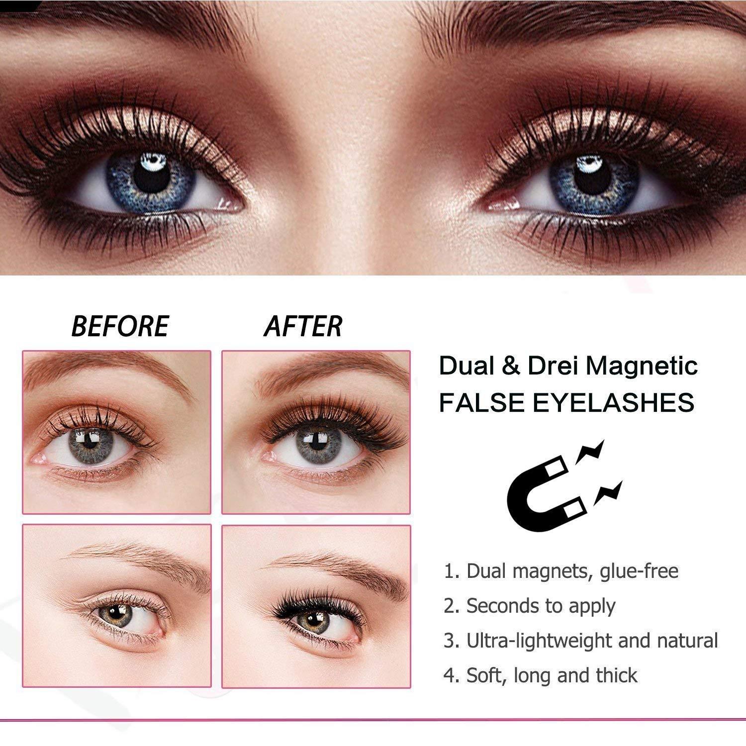 Magnetic Eyelashes - Reusable 3D False Lashes with 3 Magnets Soft ...