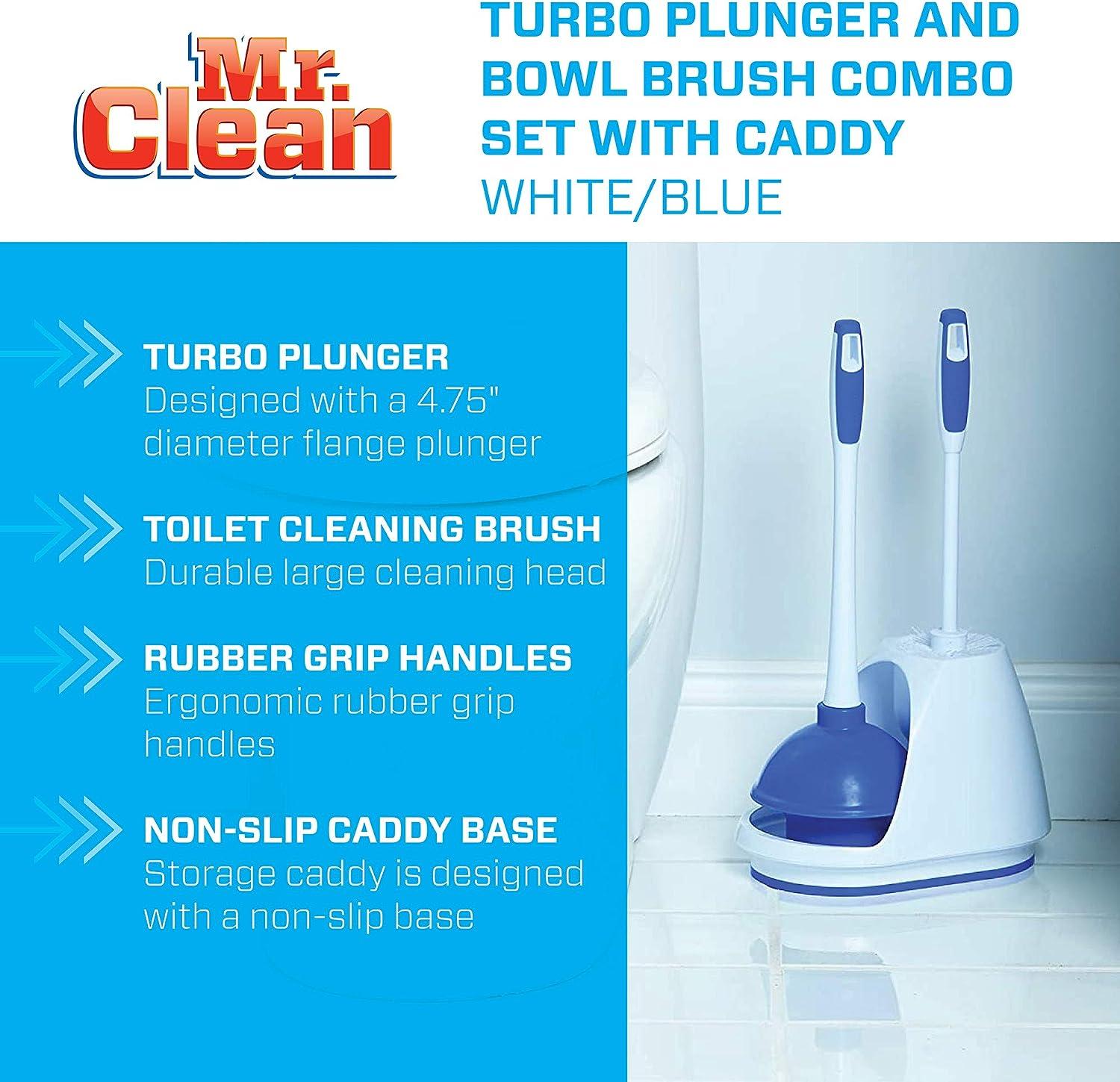 Mr. Clean Turbo Plunger and Bowl Brush Caddy Set - Blue/White 1-Pack ...