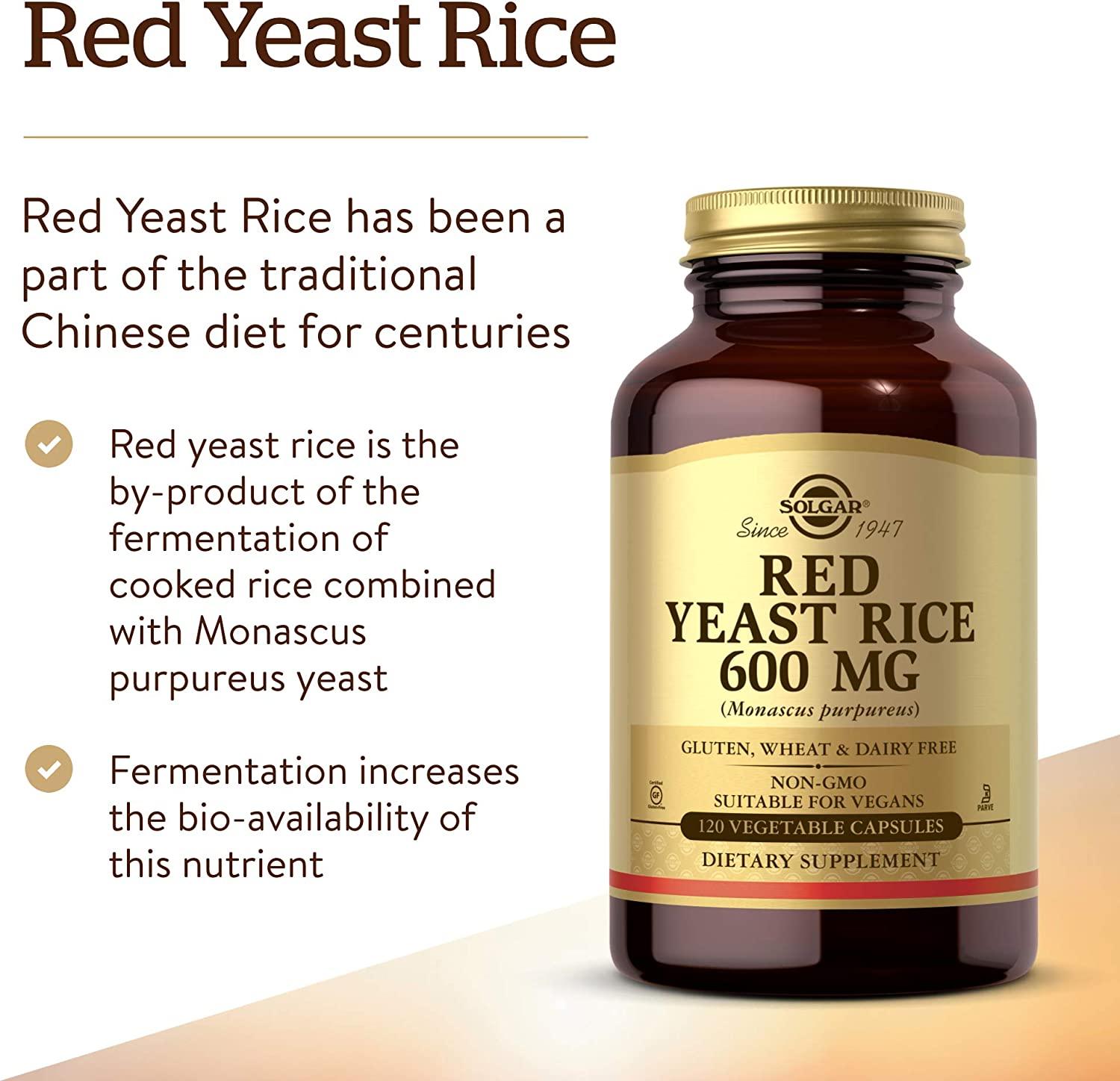 Solgar Red Yeast Rice 600mg - 120 Vegetarian Capsules for Heart Health ...