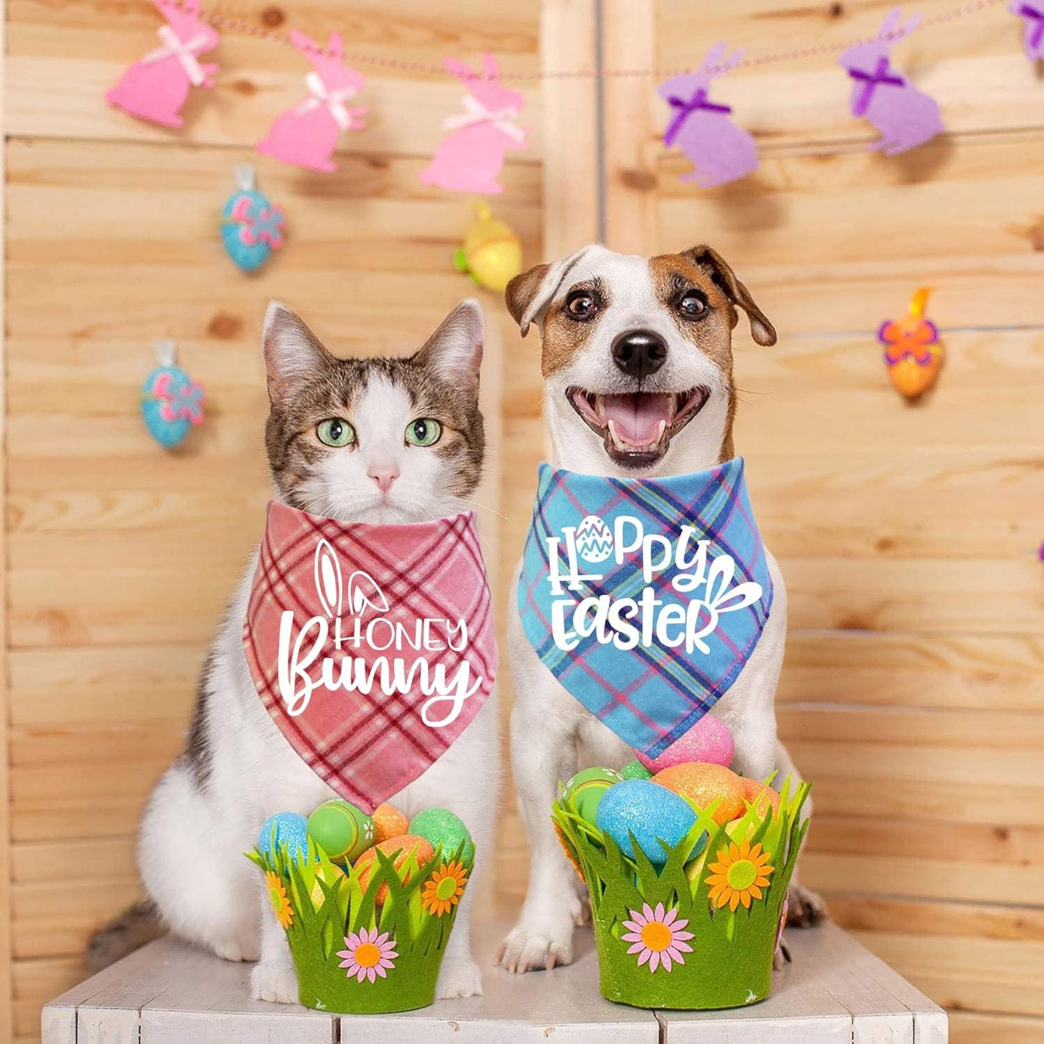 Easter Dog Bandanas 2 Pack - Pink Honey Bunny & Light Blue Happy Easter ...