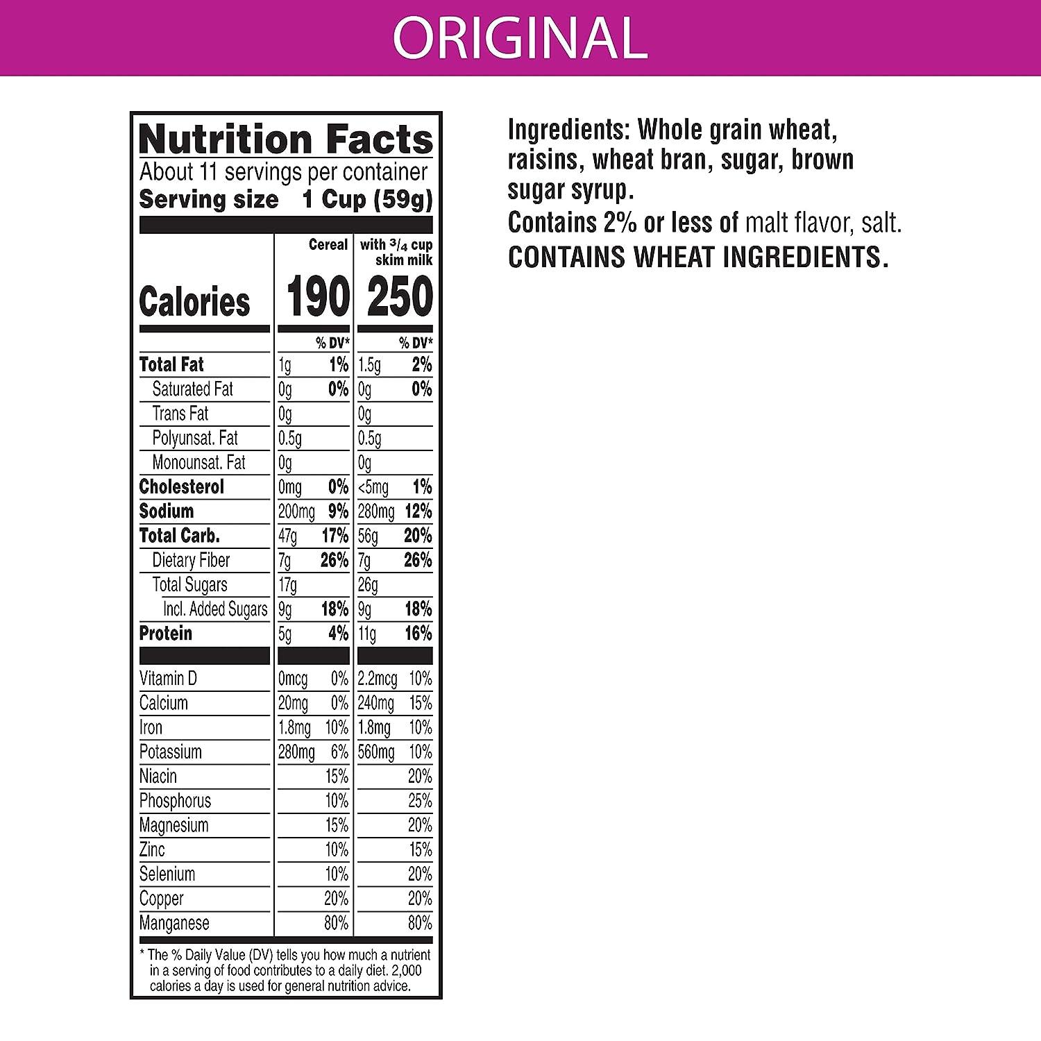 Kellogg's Raisin Bran Breakfast Cereal High Fiber Cereal Made with Real ...