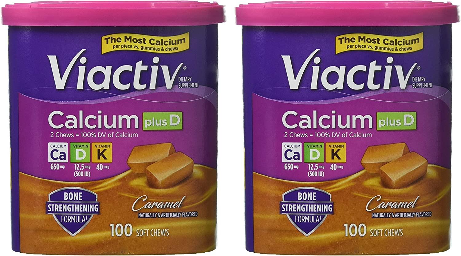 Viactiv Calcium Plus Vit D & K Soft Chews Caramel - 100 ct Pack of 2 ...