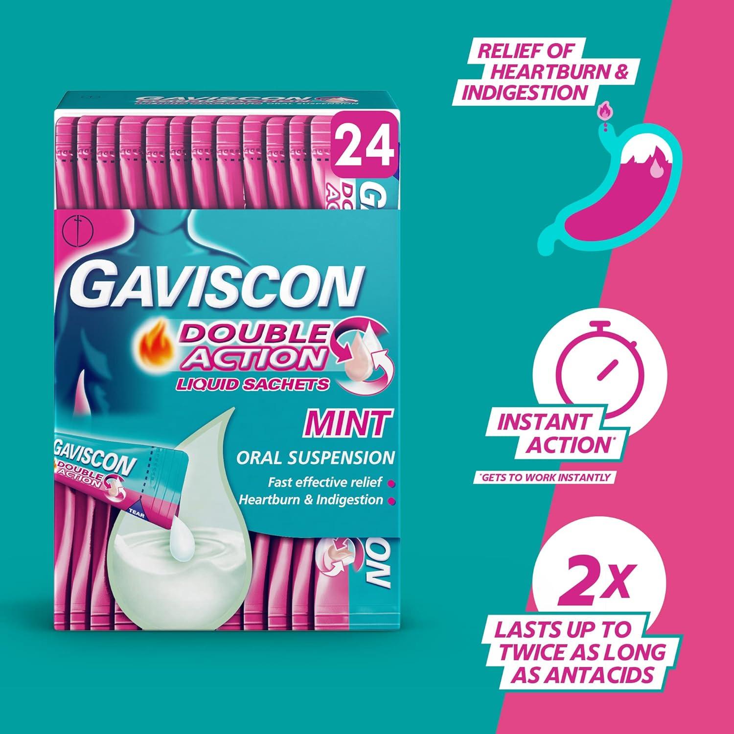 Gaviscon Double Action Mint Flavour Sachets 24x10ml - 4 Hour Heartburn ...