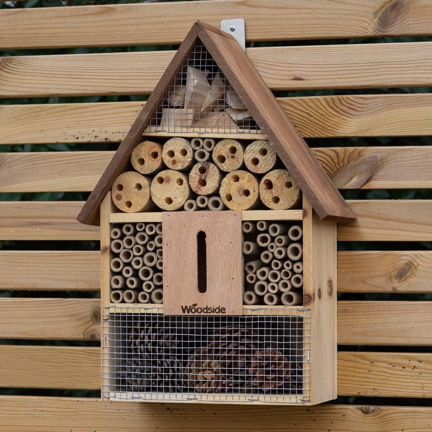 Woodside Wooden Insect & Bee House - Natural Wood Bug Hotel for Garden ...