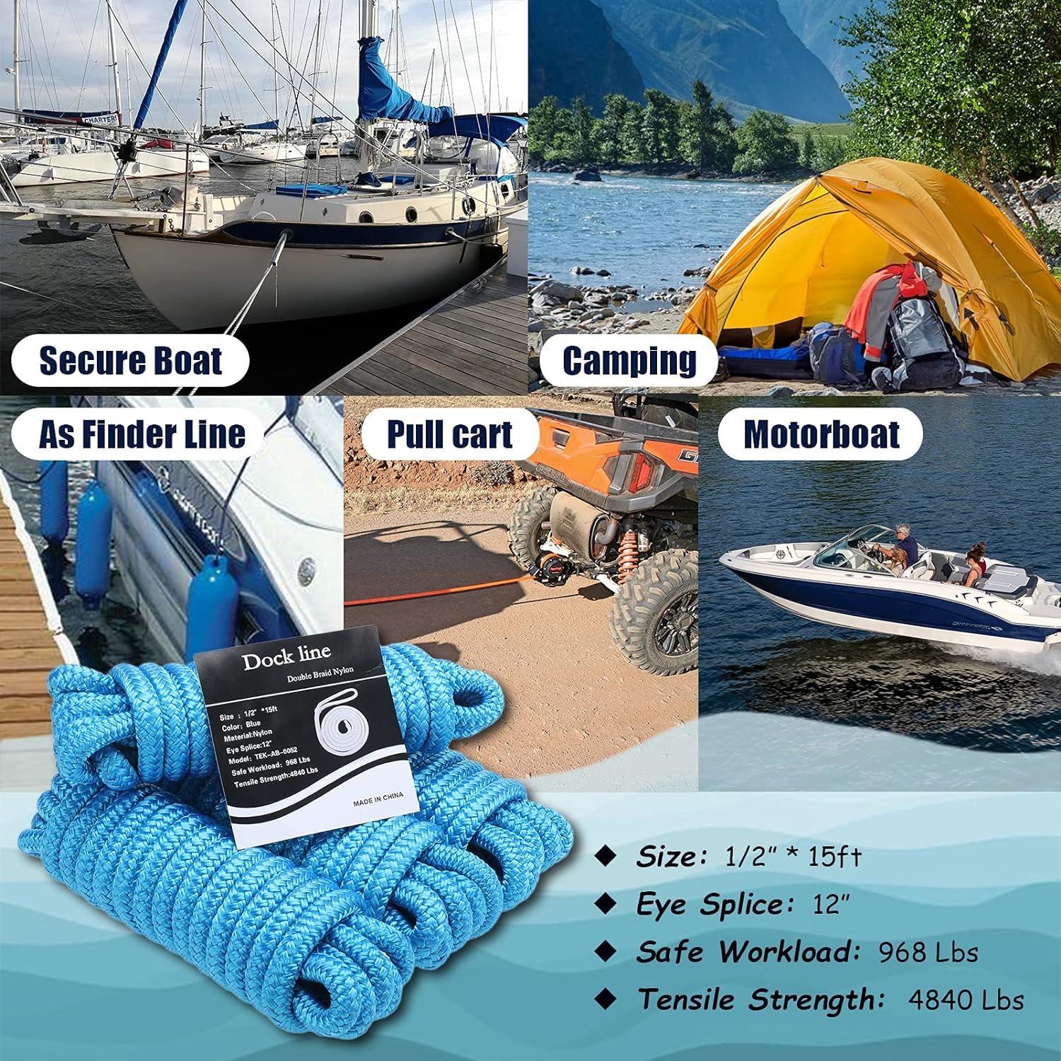 SearQing Dock Lines Marine Grade 4-Pack 1/2" x 15' Double Braid Nylon ...