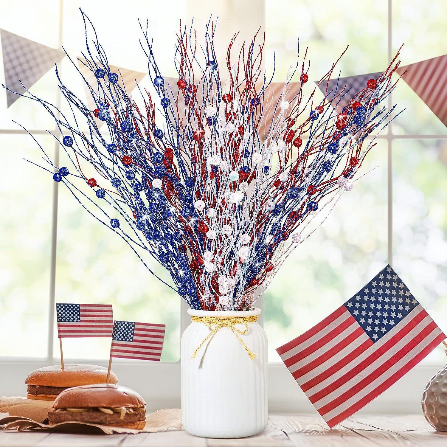 Patriotic Glitter Berry Stems - 17 Inch Fall Berry Picks for 4th of ...
