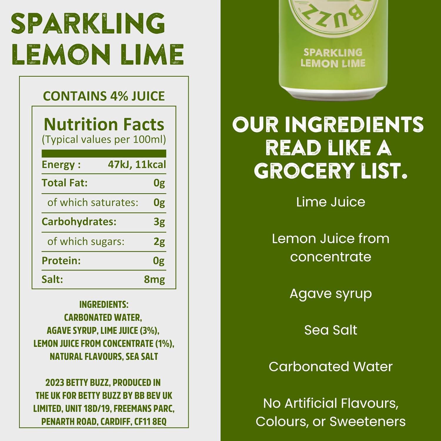 Betty Buzz Sparkling Lemon Lime Soda by Blake Lively | Natural Flavours | 12 x 330ml Cans | Buy ...