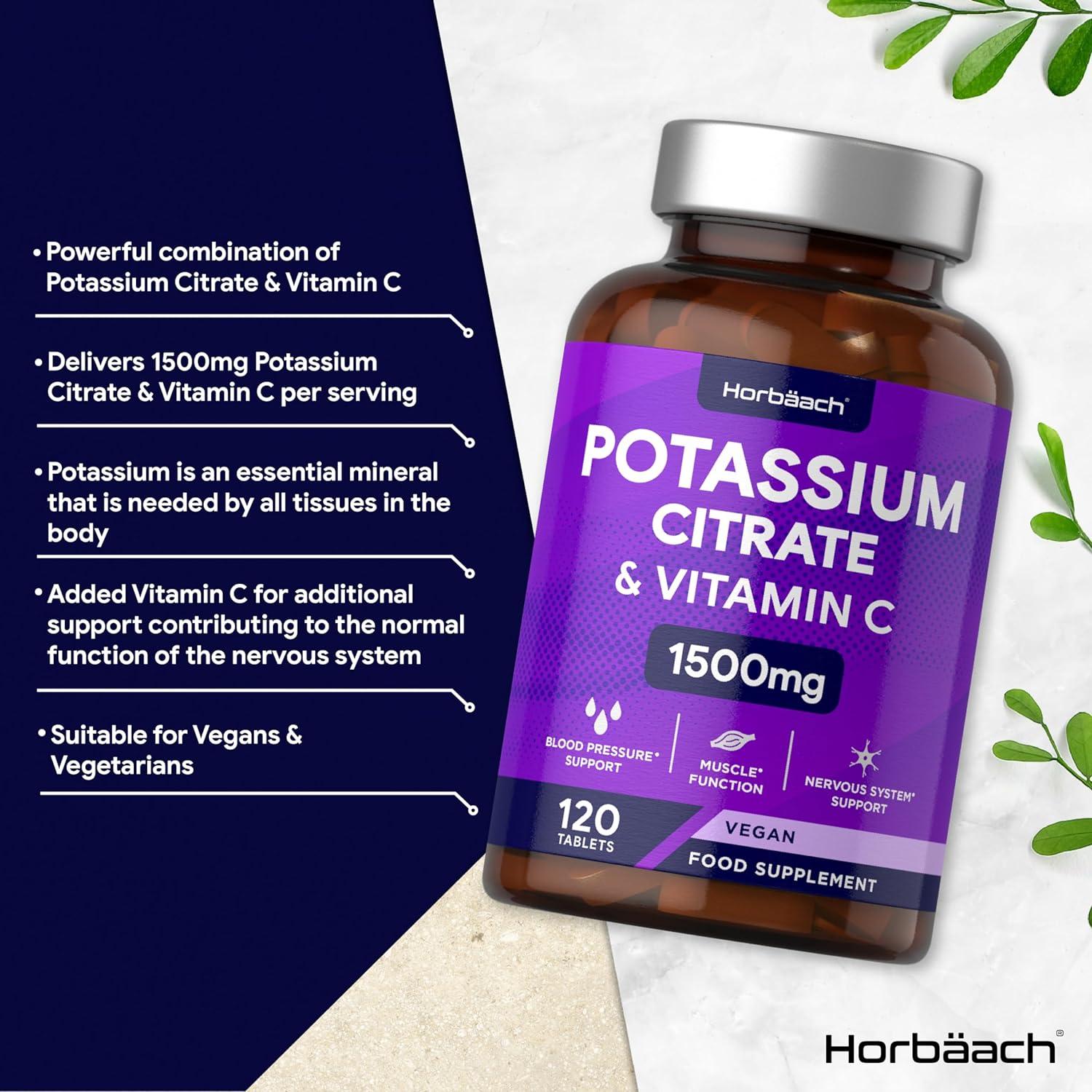Potassium Citrate 1500mg with Vitamin C | 120 Vegan Tablets | High ...