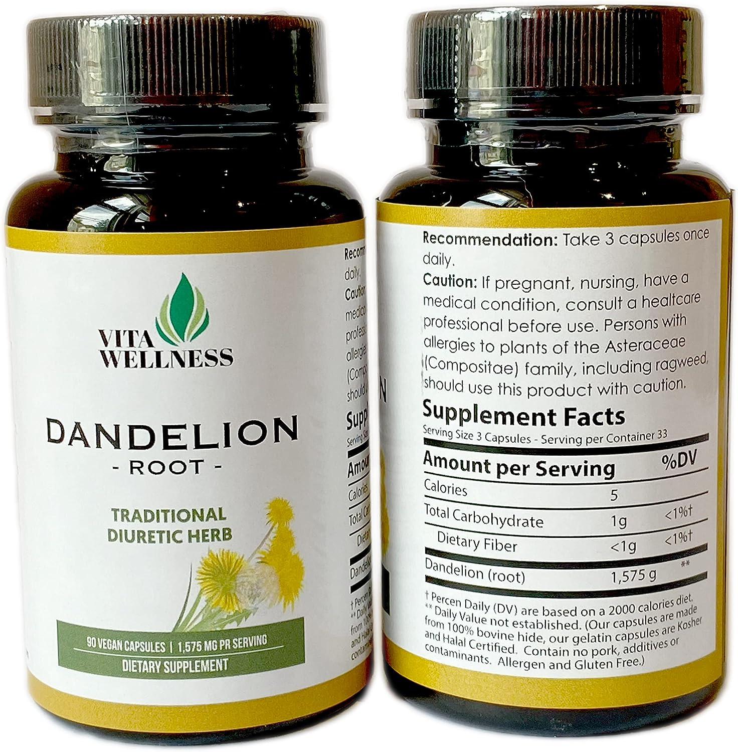 Organic Dandelion Root Capsules - Traditional Diuretic Herb - Non-GMO ...