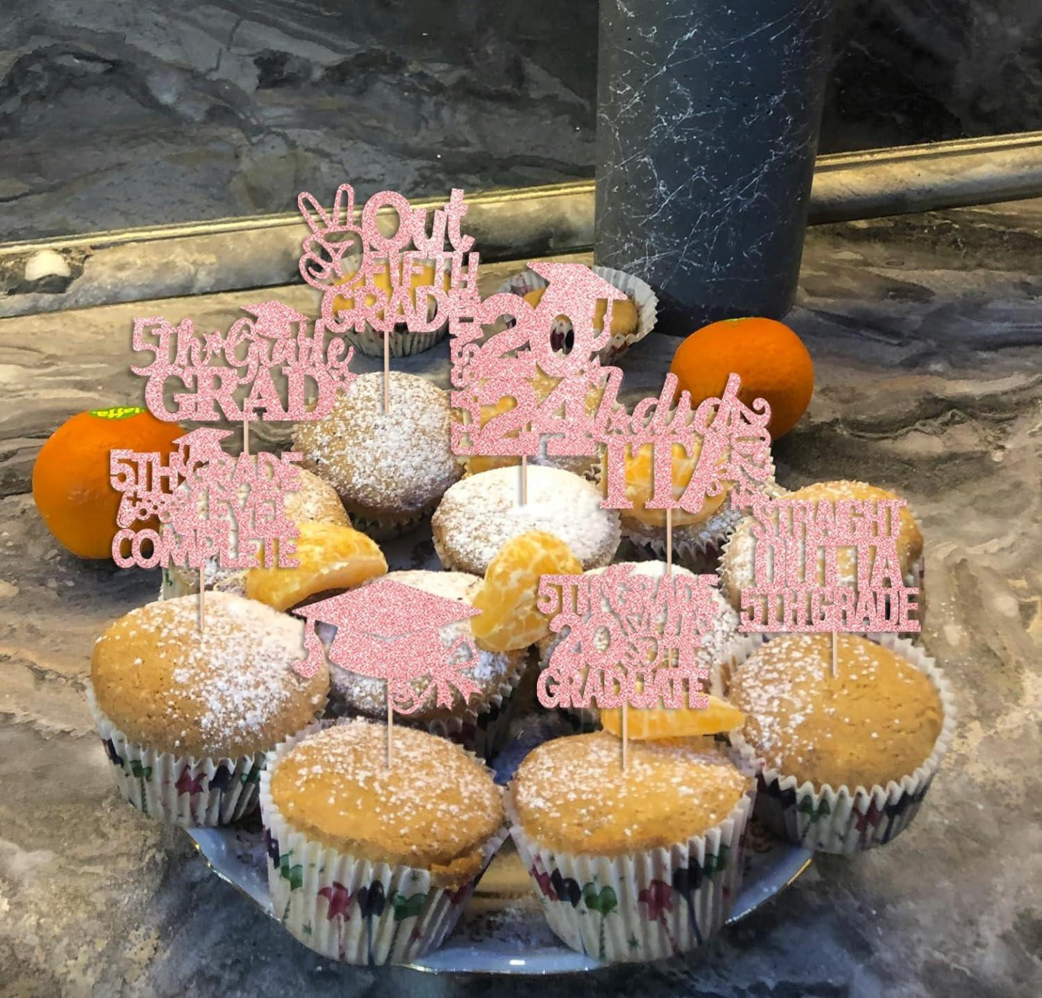 BZBAIS 32 Pieces Rose Gold Glittery 5th Grade Grad Cupcake Toppers ...