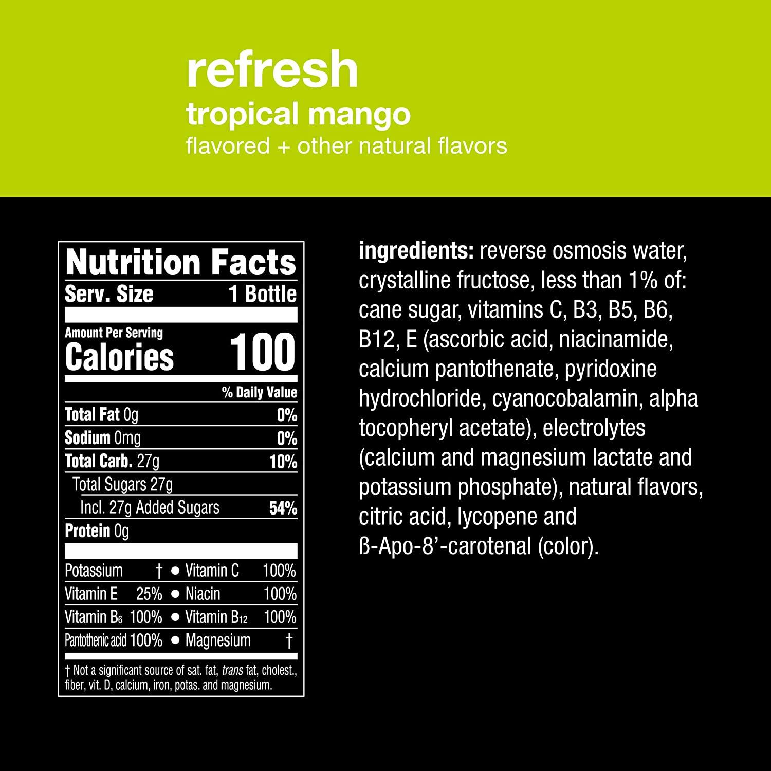Vitaminwater Refresh Tropical Mango 20 Fl Oz (Pack of 12) | Electrolyte ...
