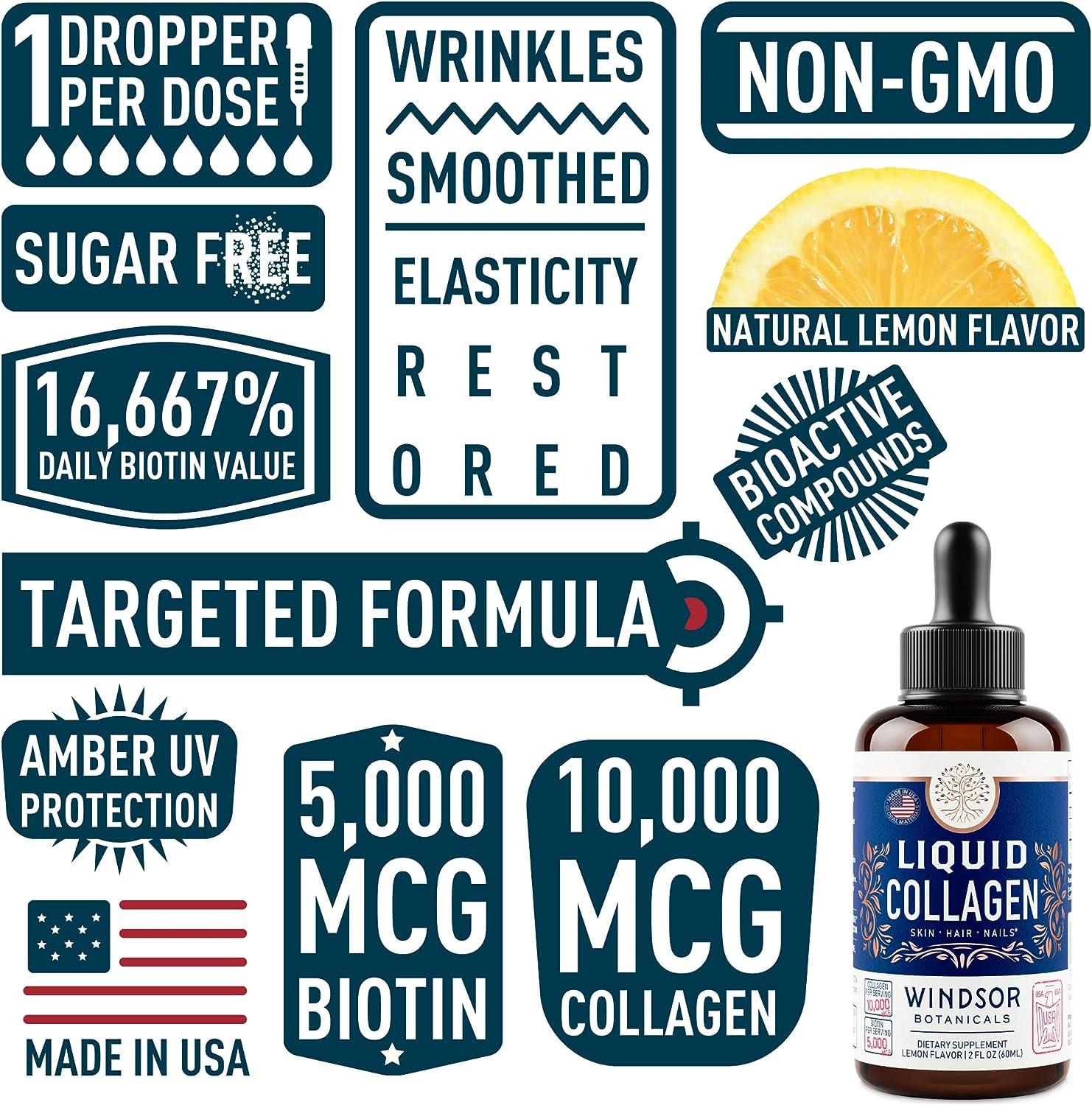 Windsor Botanicals Liquid Collagen Peptides Supplement - Hair Skin Nail ...