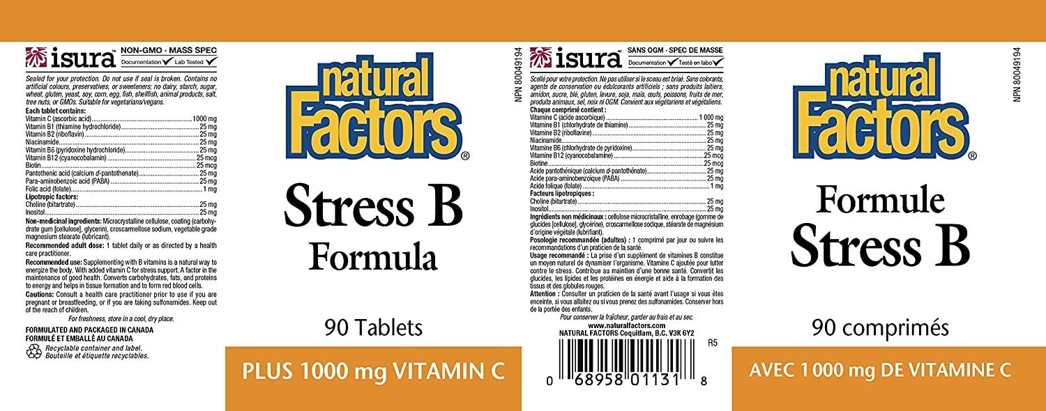 Natural Factors Stress B Formula Plus 1000mg Vitamin C - 90 Tablets for ...