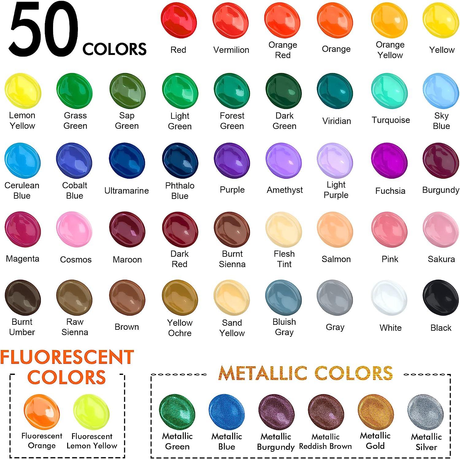 Shuttle Art Acrylic Paint Set - 50 Richly Pigmented Colors in 2oz/60ml ...