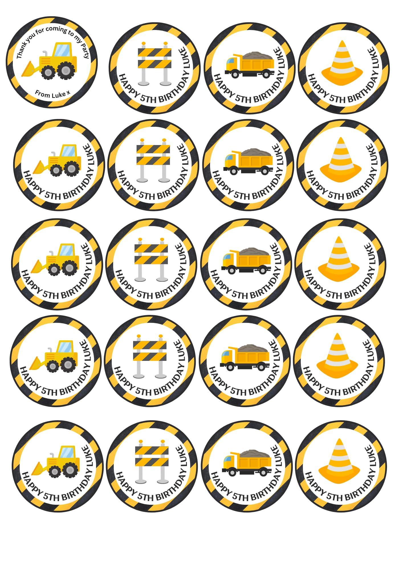 20 x EDIBLE Digger cupcake toppers wafer/icing uncut ANY WORDING (WAFER ...