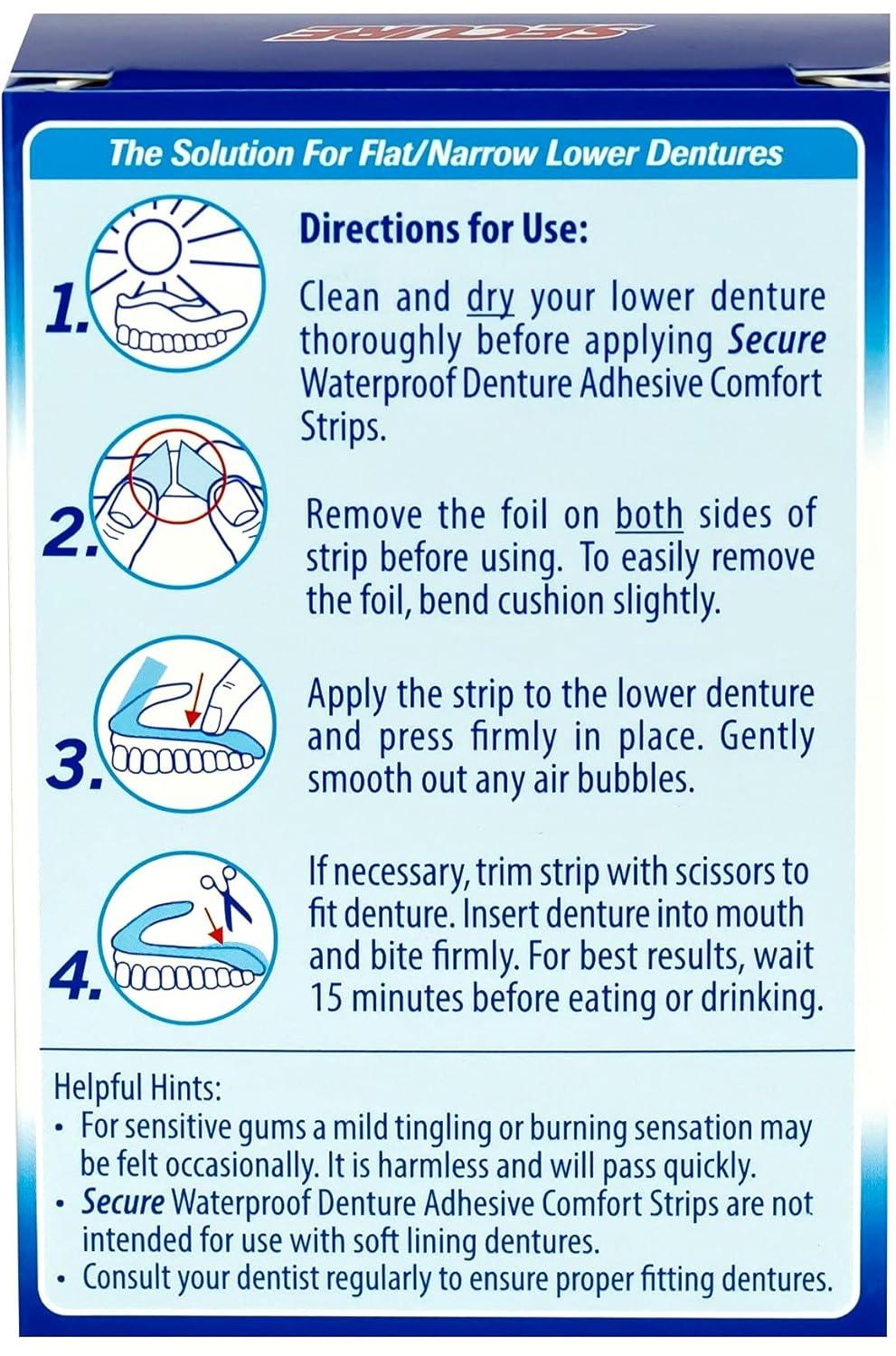 Buy Secure Denture Adhesive Comfort Strips 15 Ct | Long-Lasting Hold ...