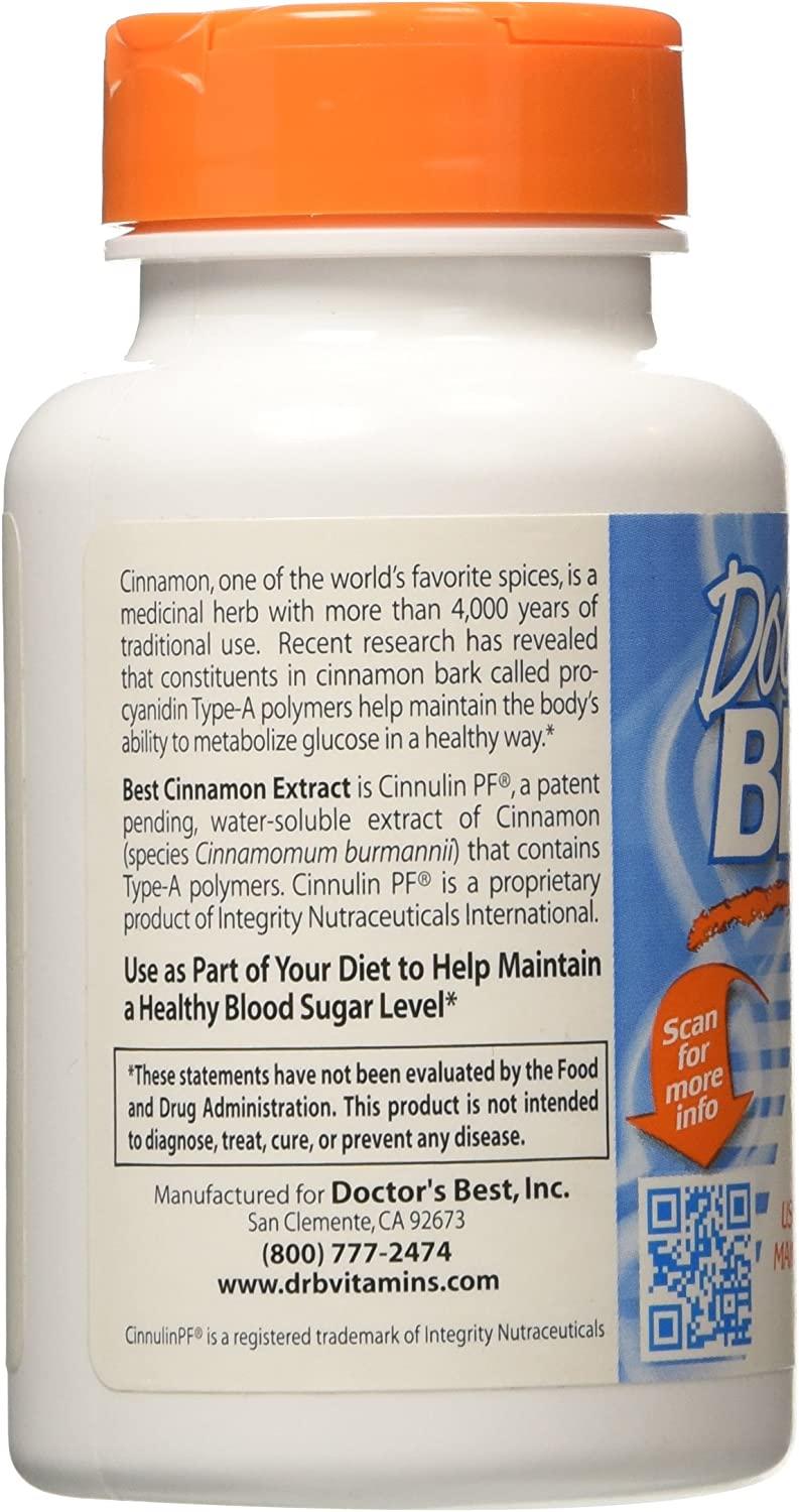 Doctor's Best Cinnamon Extract 125 mg - Cinnulin PF, 60 Veggie Caps for ...