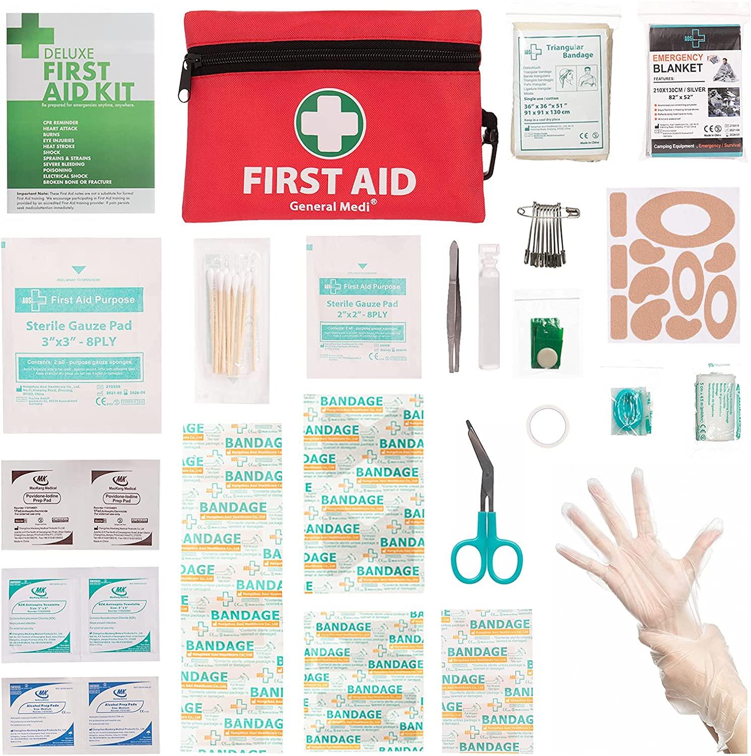 Mini First Aid Kit 110 Pieces with Emergency Foil Blanket, CPR Respirator & Scissors for Travel ...