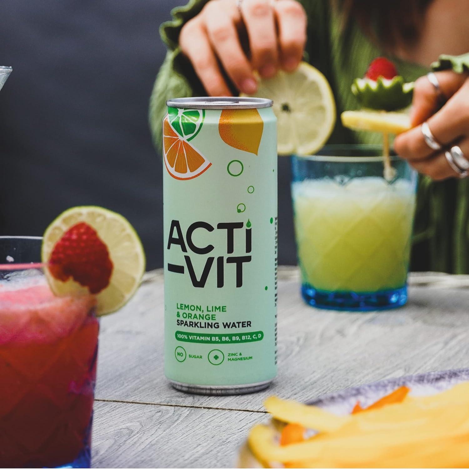 Acti-Vit Sparkling Flavoured Vitamin Water Cans - B Vitamins B5 B6 B9 ...