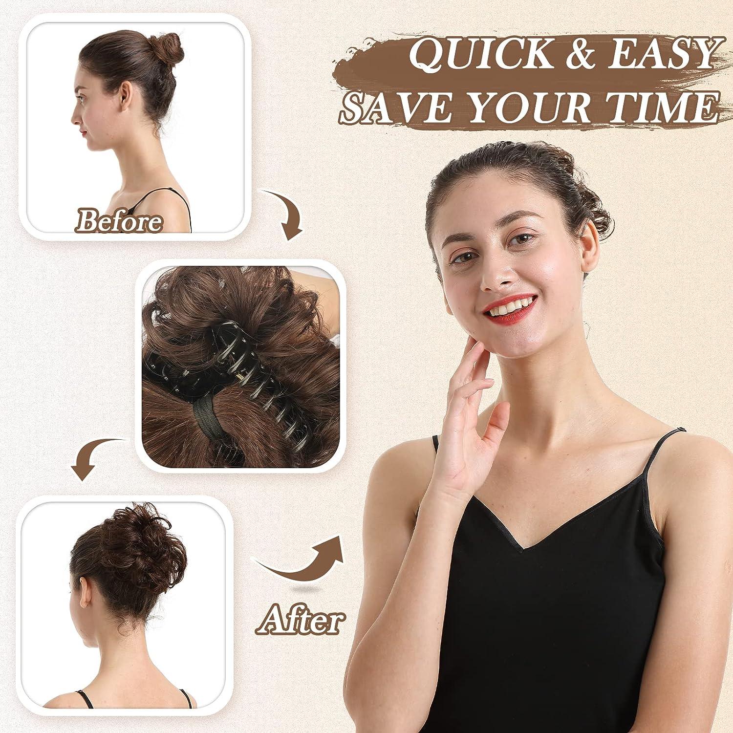 BARSDAR Claw Clip Messy Bun Hairpiece - Copper Brown with Dark Blonde ...
