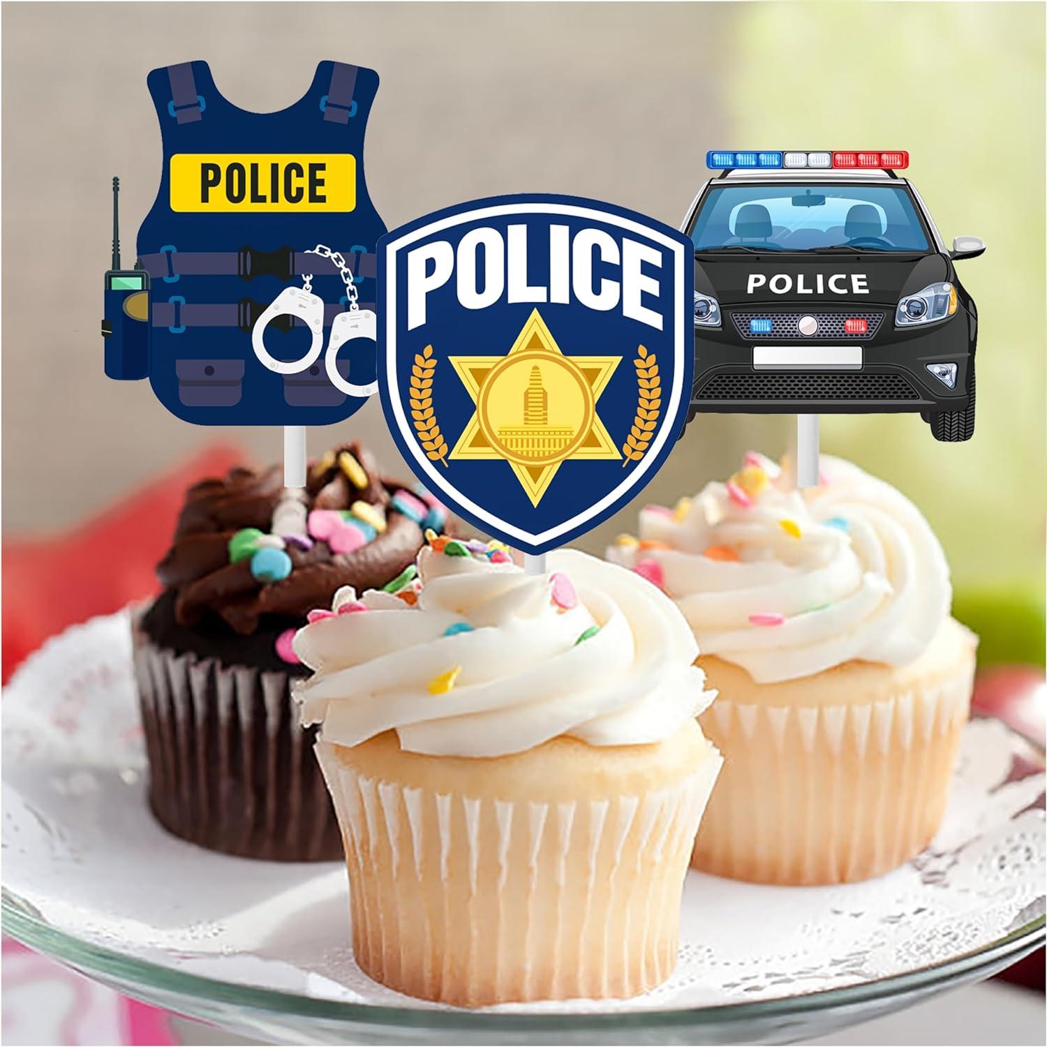 Police Cupcake Toppers 36Pcs Police Party Cupcake Picks Policeman ...