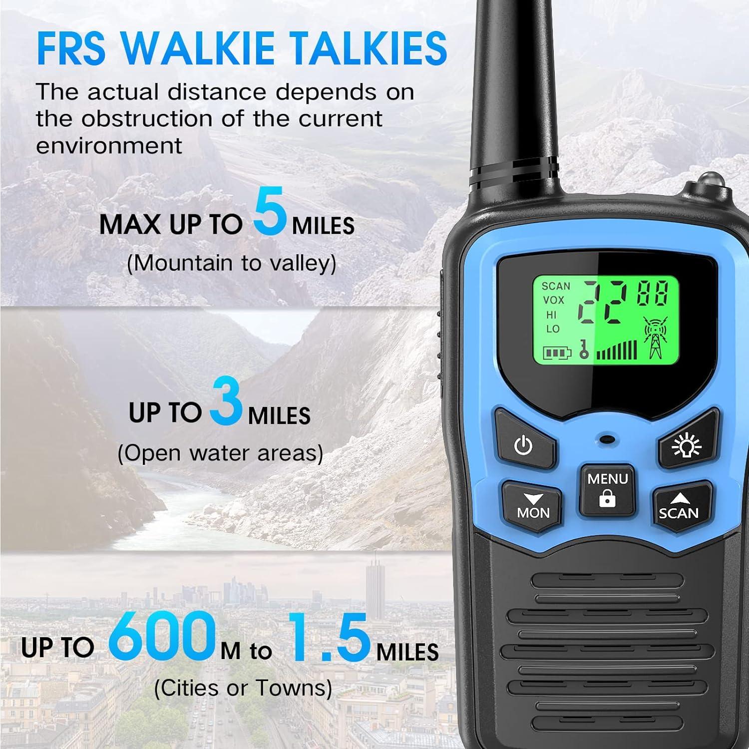MOICO Walkie Talkies - 22 FRS Channels, LED Flashlight, Long Range ...
