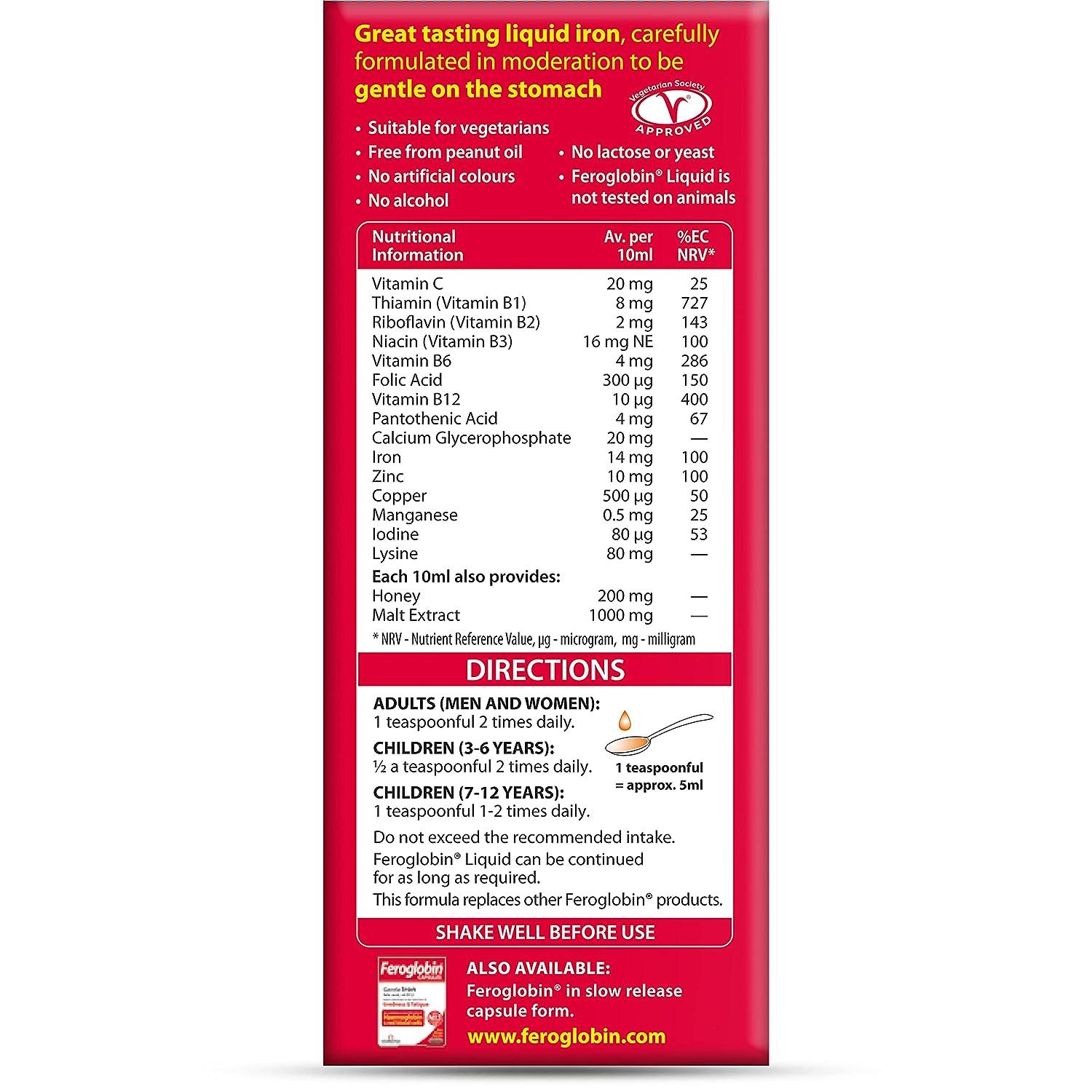 Vitabiotics Organic Feroglobin Liquid 500ml - Iron Supplement for ...