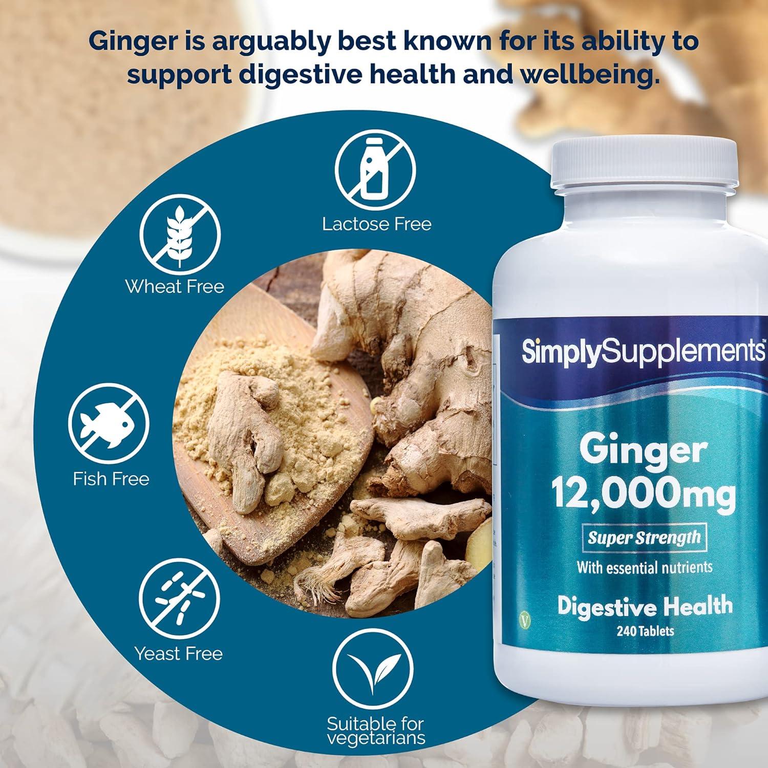 Ginger Tablets 12000mg | Digestion & Travel Sickness Support | 240 ...