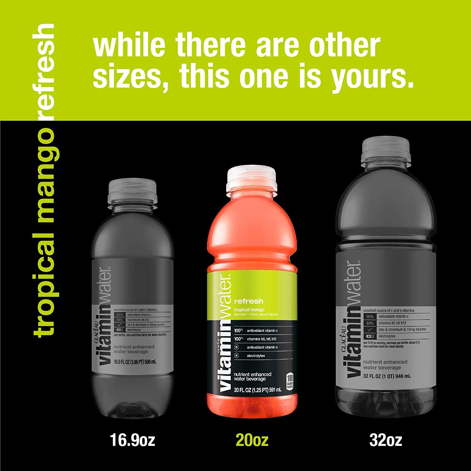 Vitaminwater Refresh Tropical Mango 20 Fl Oz (Pack of 12) | Electrolyte ...