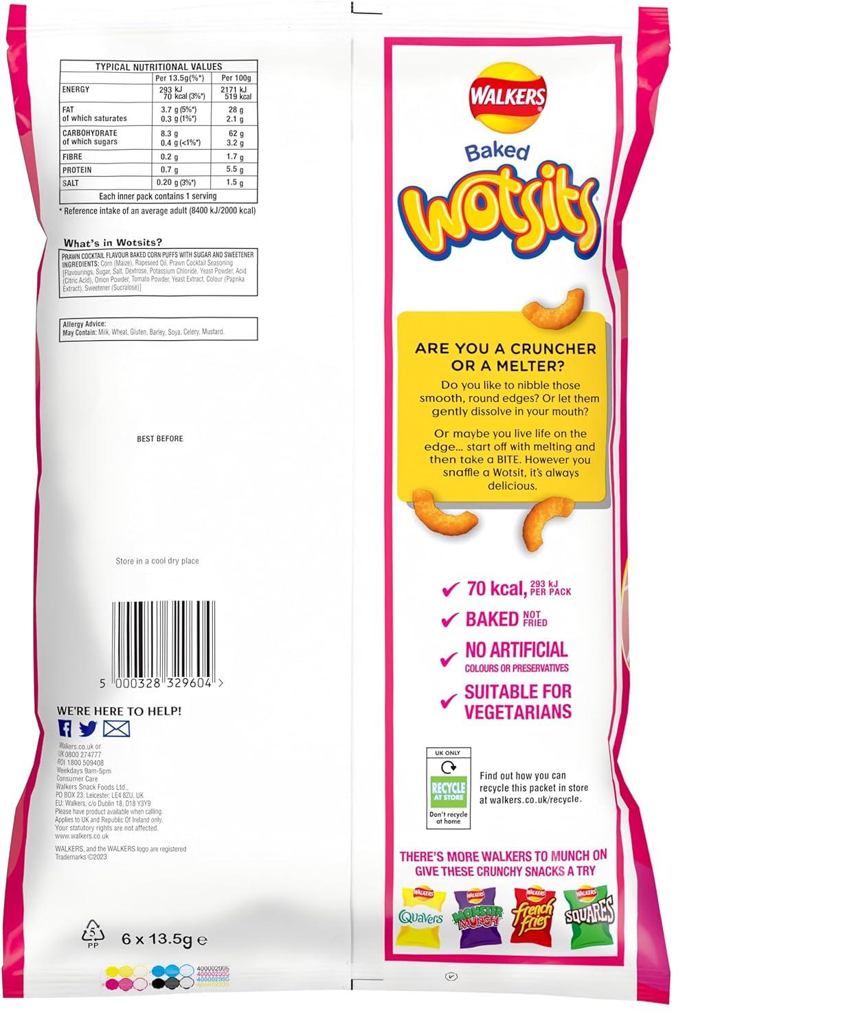 Walkers Wotsits Prawn Cocktail Snacks Crisps 6X13.5g | Buy Now with ...