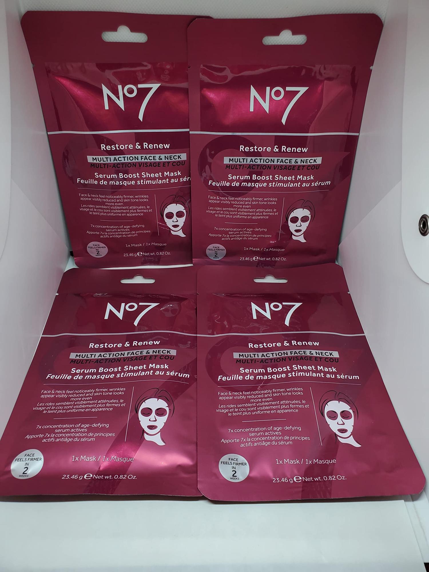 No7 Restore & Renew Face & Neck Serum Boost Sheet Masks - Set of 4 ...