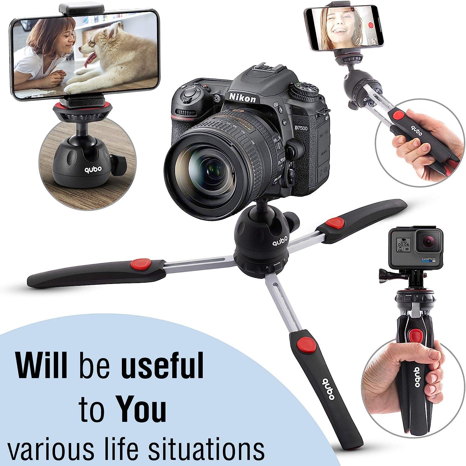 qubo Mini Tripod for Camera and Phone - Compact Tabletop Mount for ...