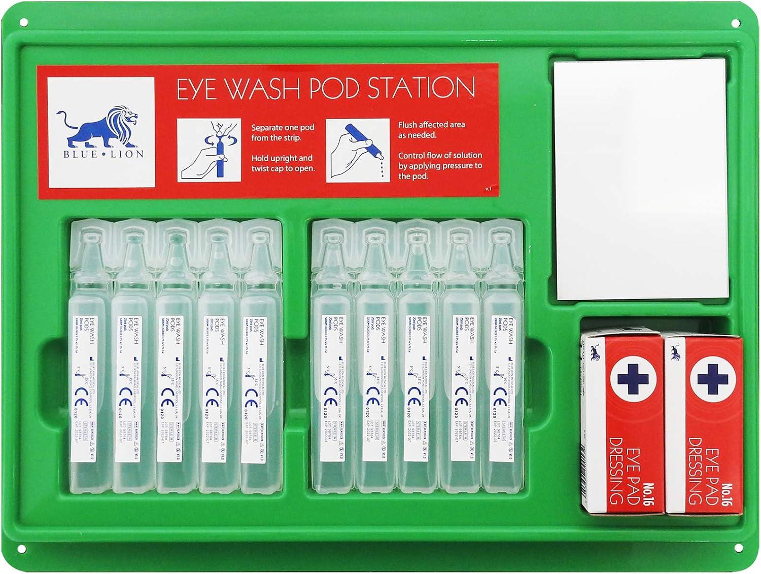 Buy Blue Lion CE Approved Eyewash 20ml Pod Station + No16 Eye Pads Twin ...