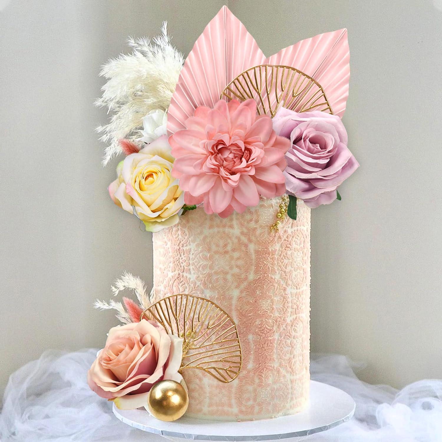 Boho Cake Topper Flower Cake Topper with Rose Ginkgo Leaves and Balls ...